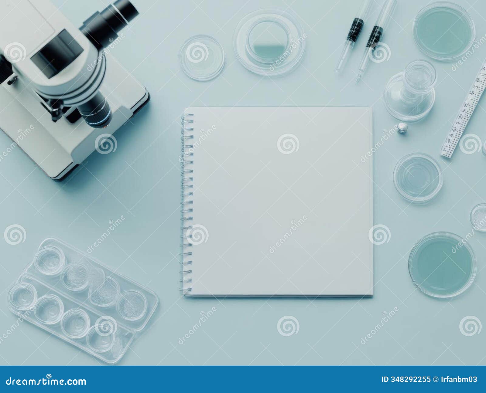 Laboratory Notebook with Microscope and Petri Dishes Stock Image ...