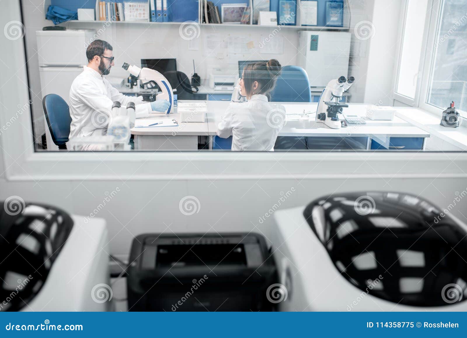 Laboratory Office with Medics and Microscopes Stock Image - Image of ...