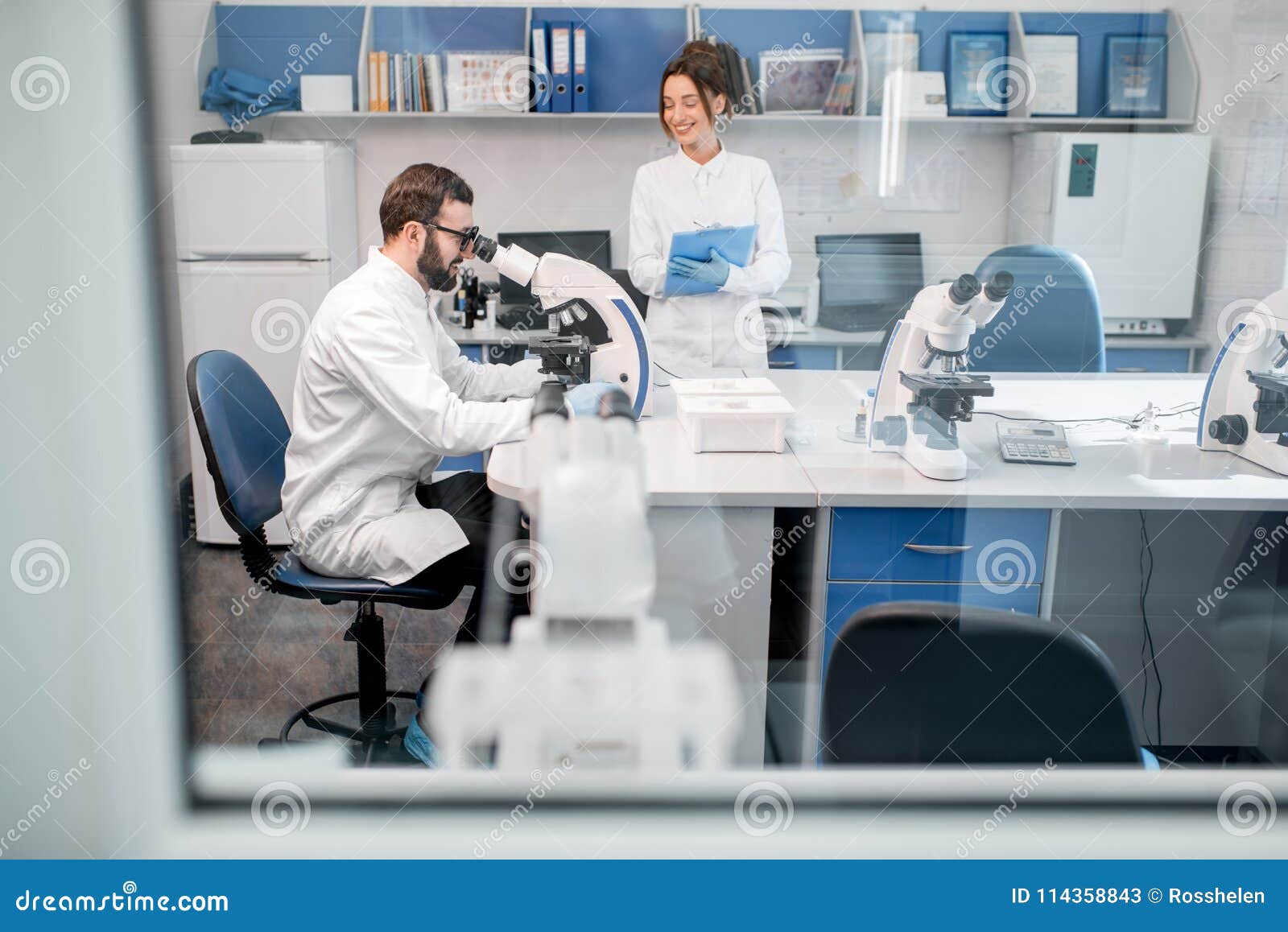 Laboratory Office with Medics and Microscopes Stock Image - Image of ...