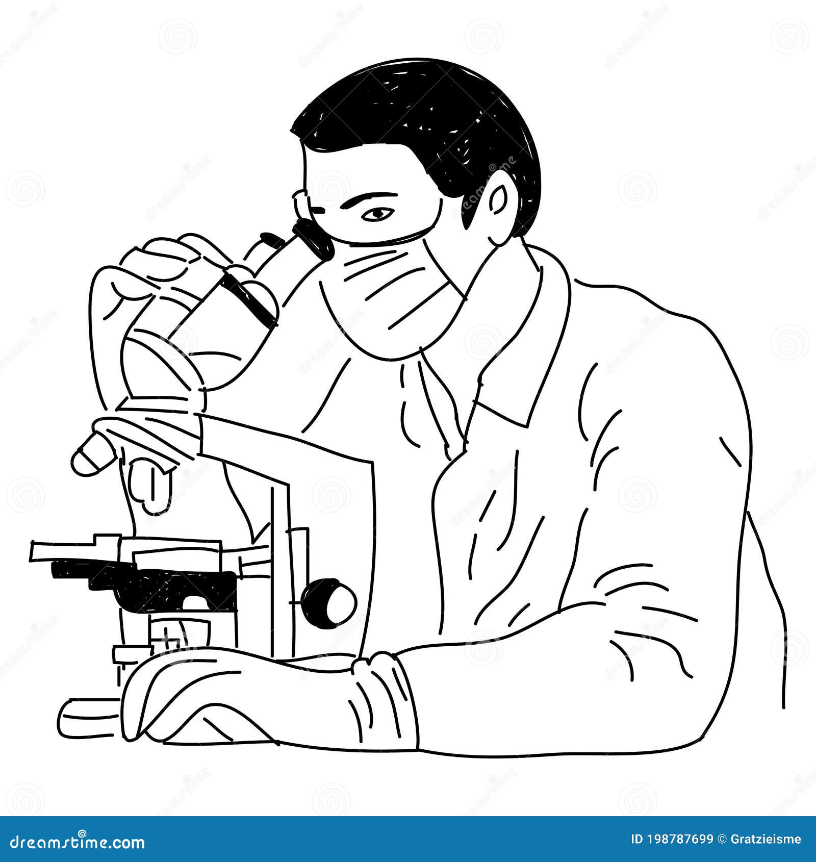 A Laboratory Officer is Examining Something Using a Microscope. Hand ...