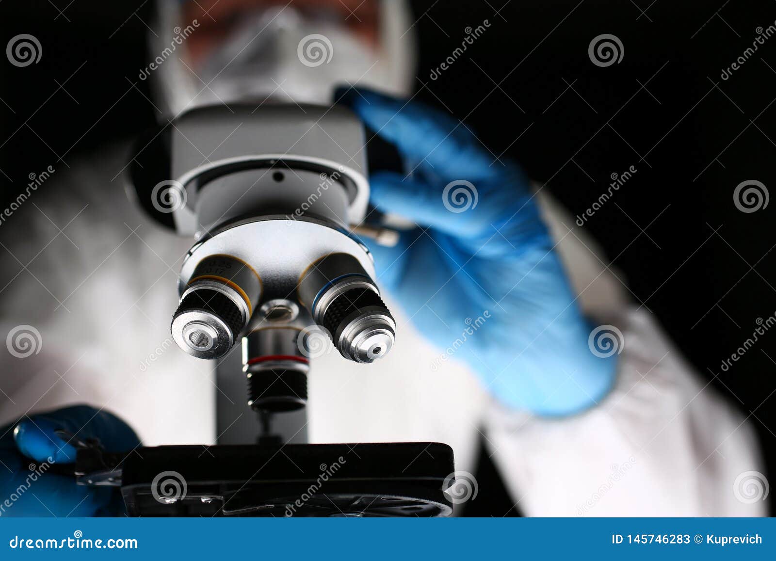 Laboratory Pharmacist Work at Optical Microscope Stock Image - Image of ...