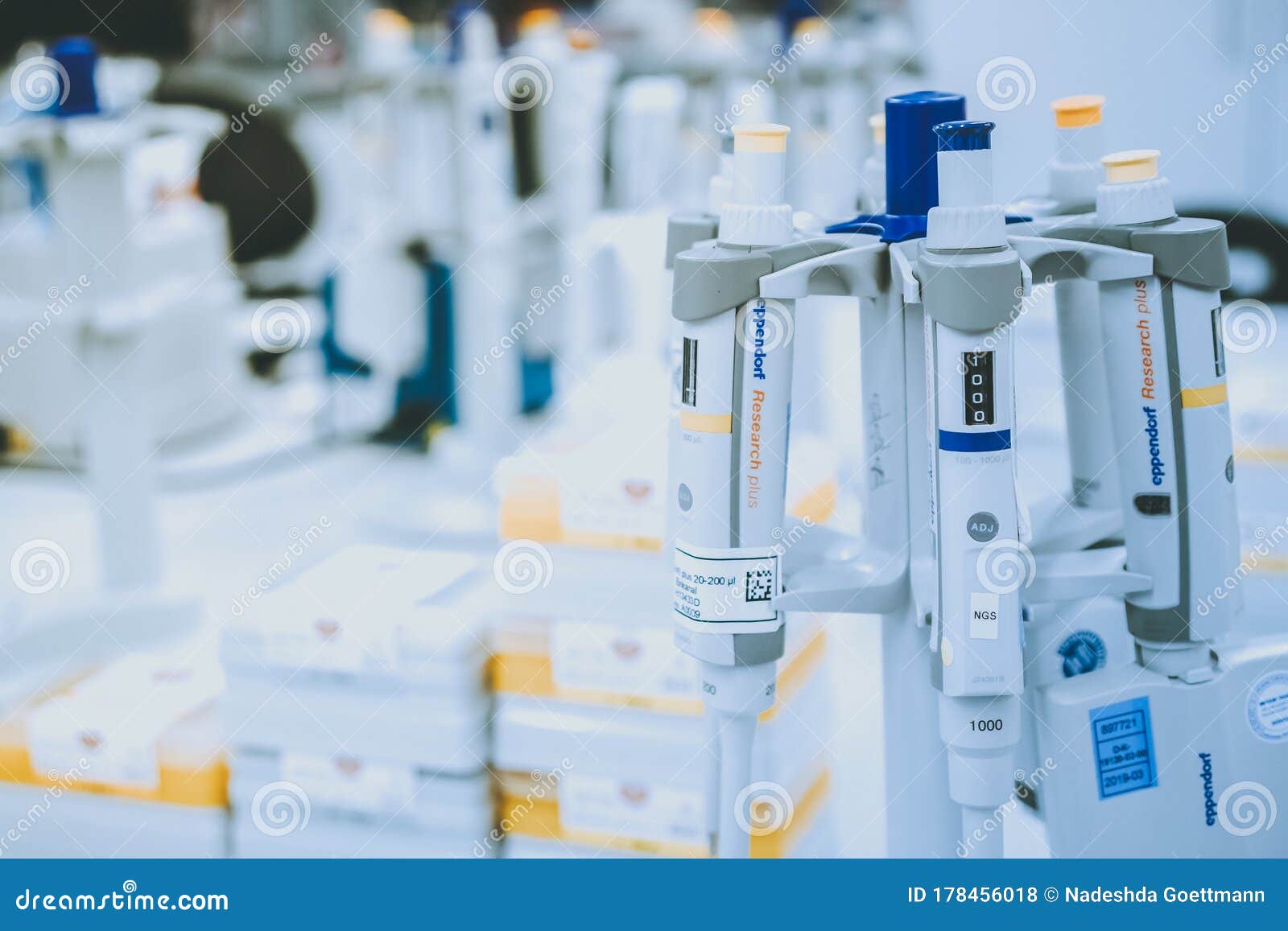 Laboratory Pipettes on Blurred Laboratory Background. Research and ...