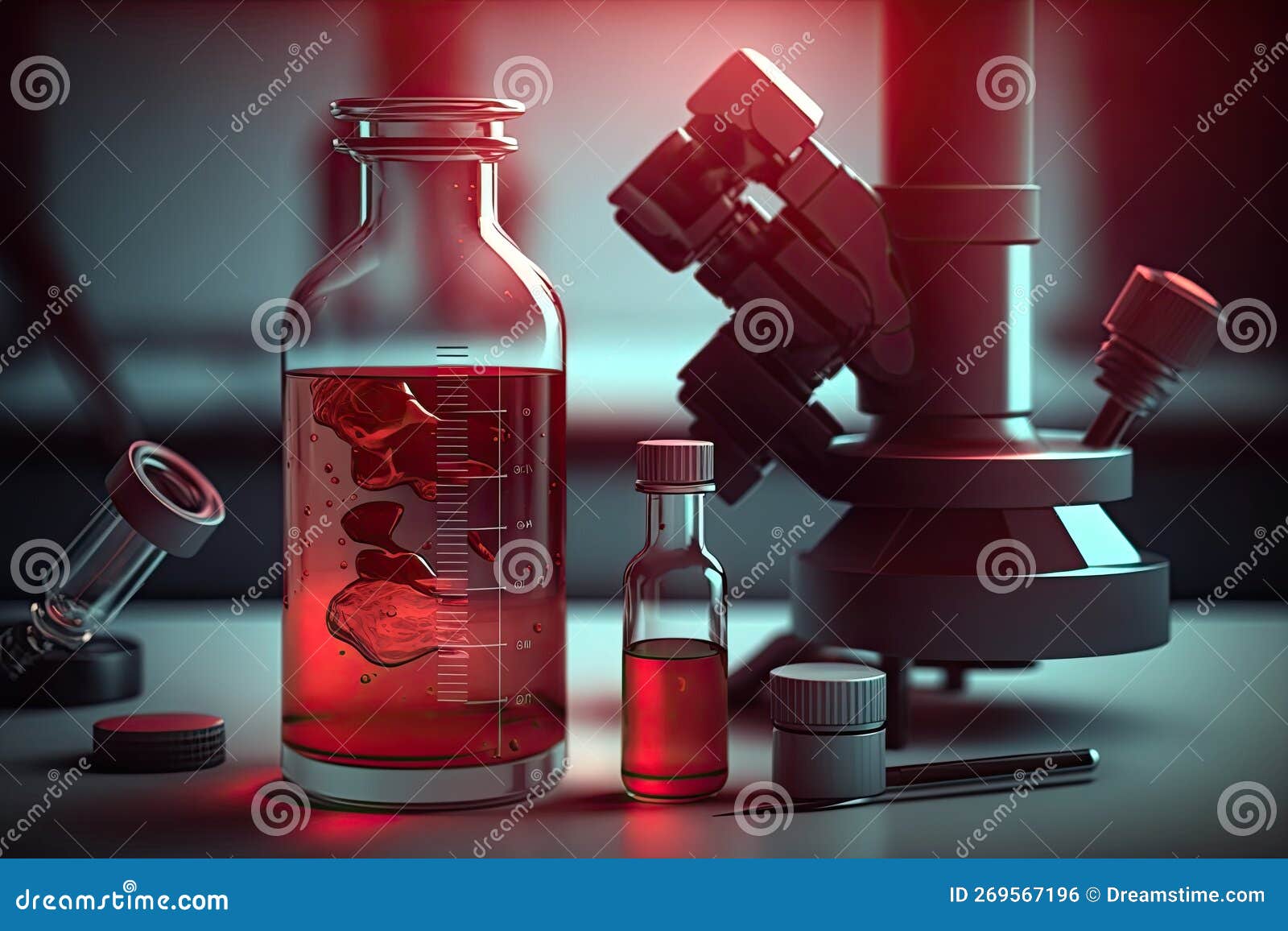 Laboratory Research, Microscope and Containers with Liquid for Study ...