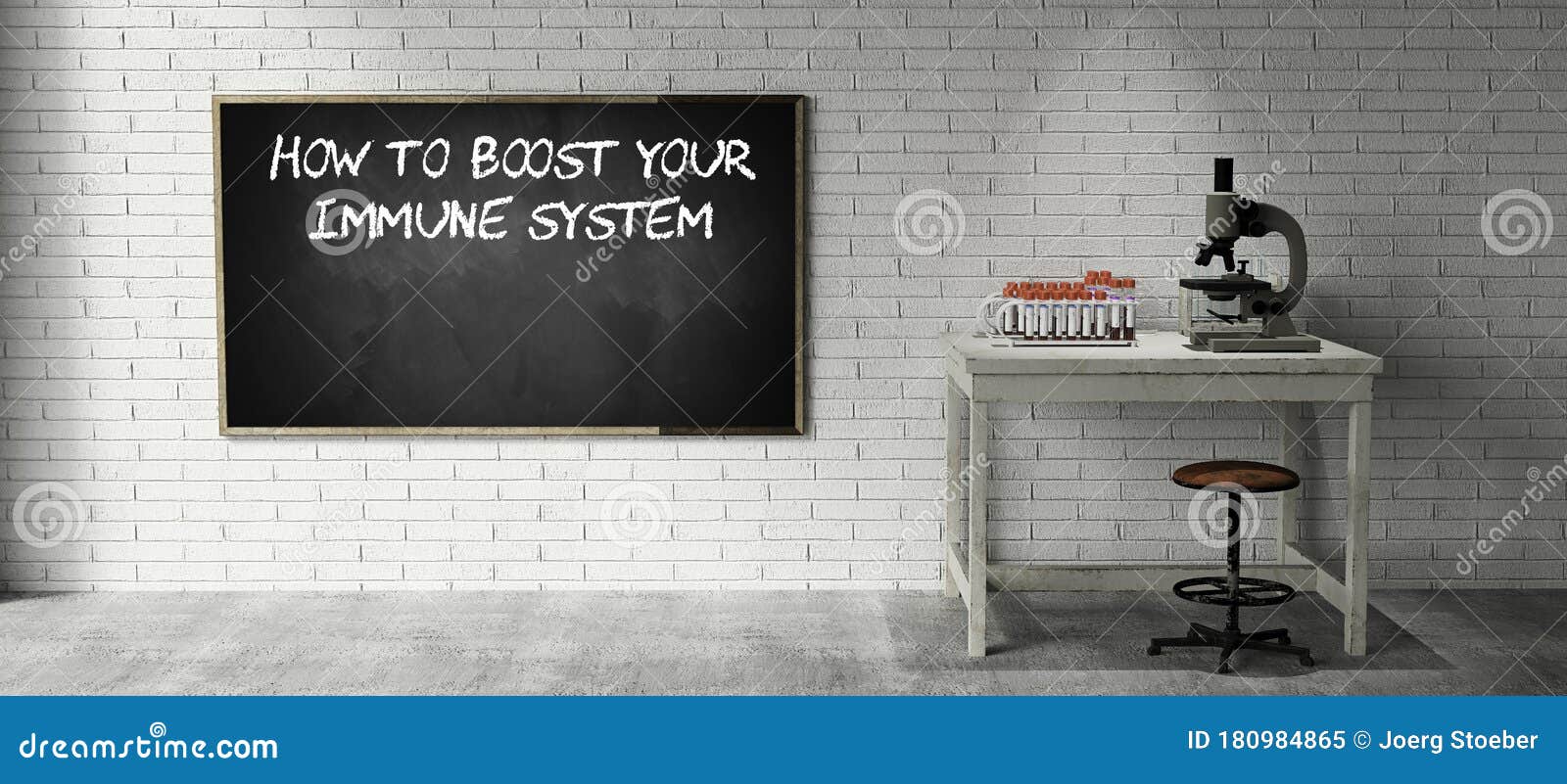 Laboratory Room with a Microscope, Test Tubes and a Chalkboard with the ...