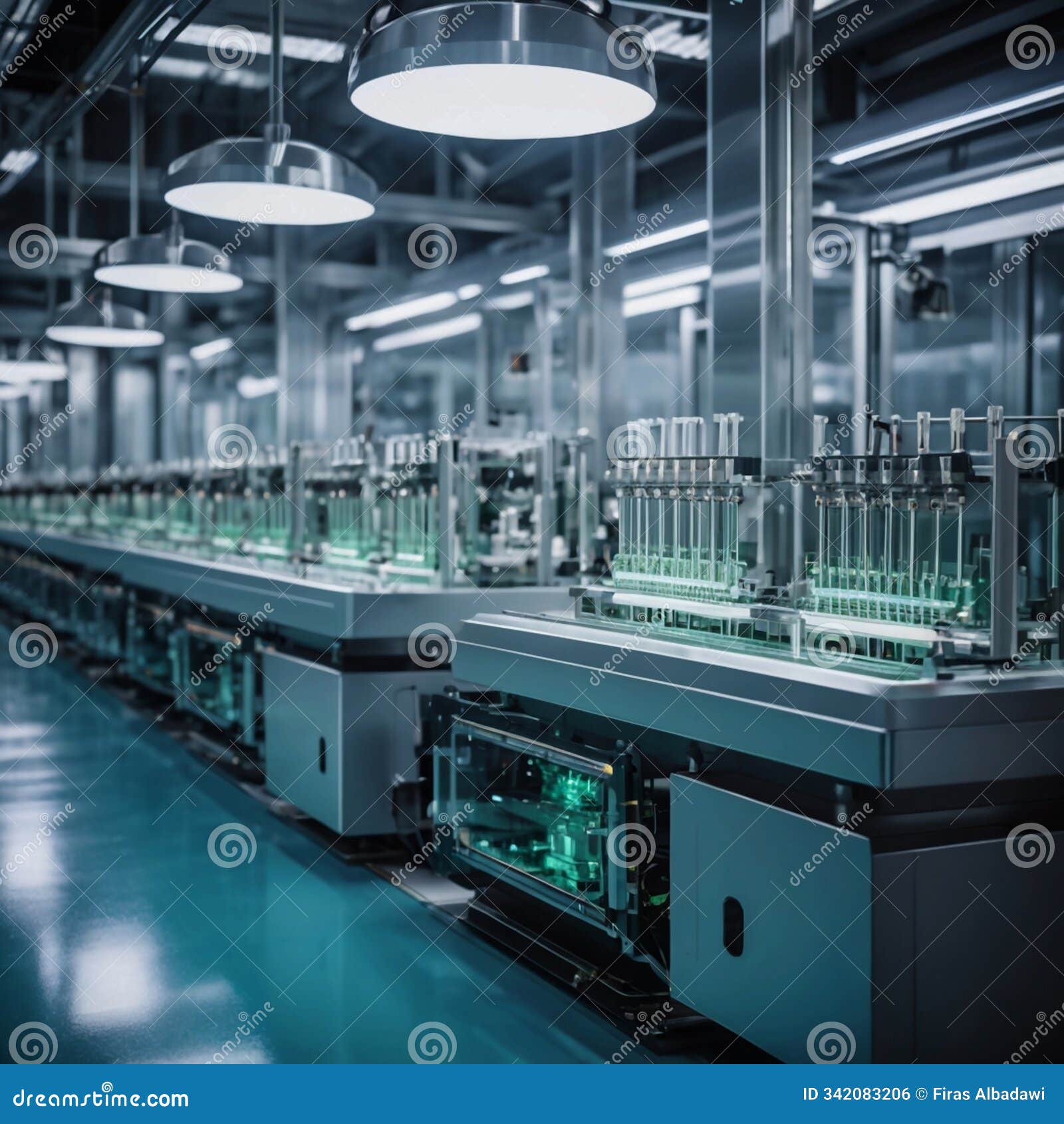 A Laboratory with Rows of Test Tubes and Machines, Representing ...