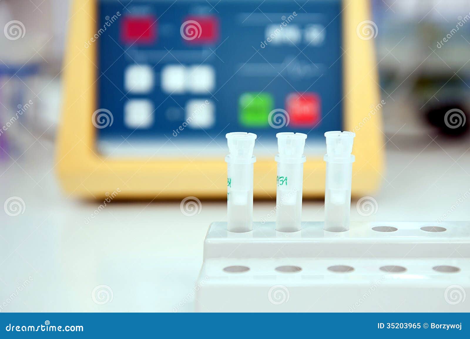 Laboratory Rack With Plastic Tubes For DNA Study. DNA Gel-loading ...