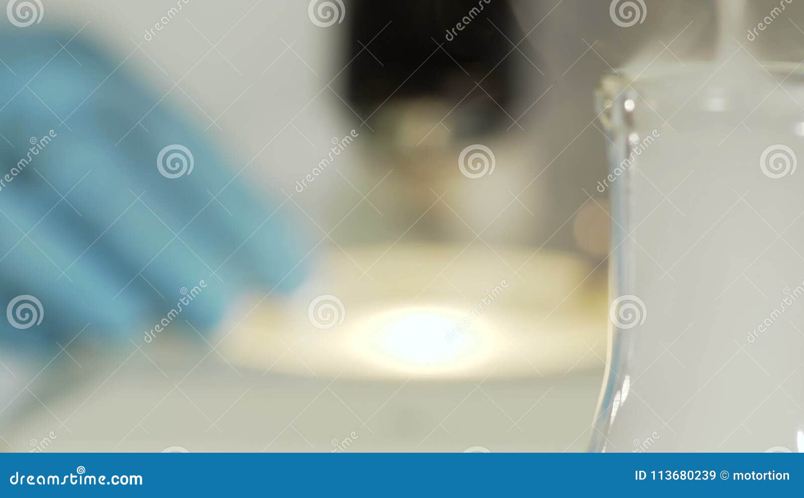 Laboratory. Sample Slide Viewed Under Microscope, Chemical Reaction in ...