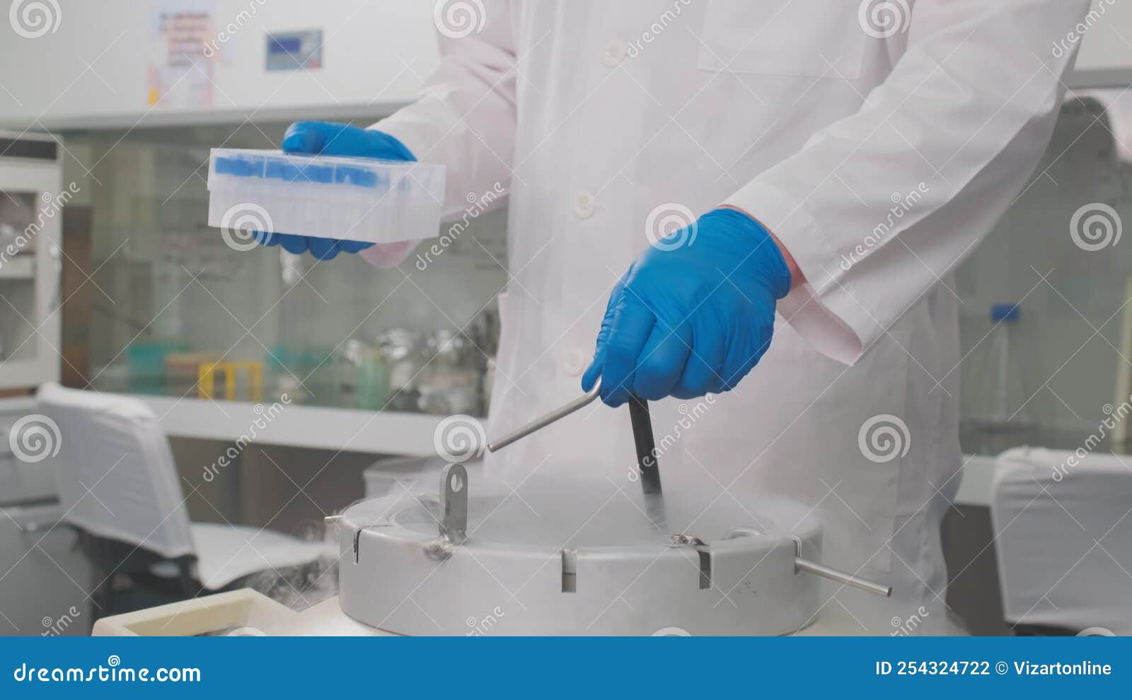 Laboratory Samples are Taken from a Liquid Nitrogen Fridge Stock ...