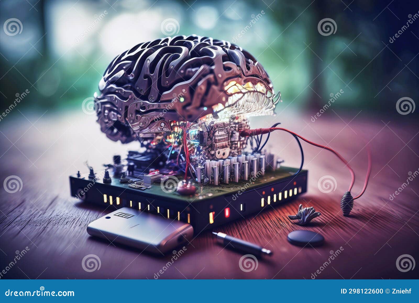 Laboratory Scene with a Brain Connected To an Open Computer on an ...