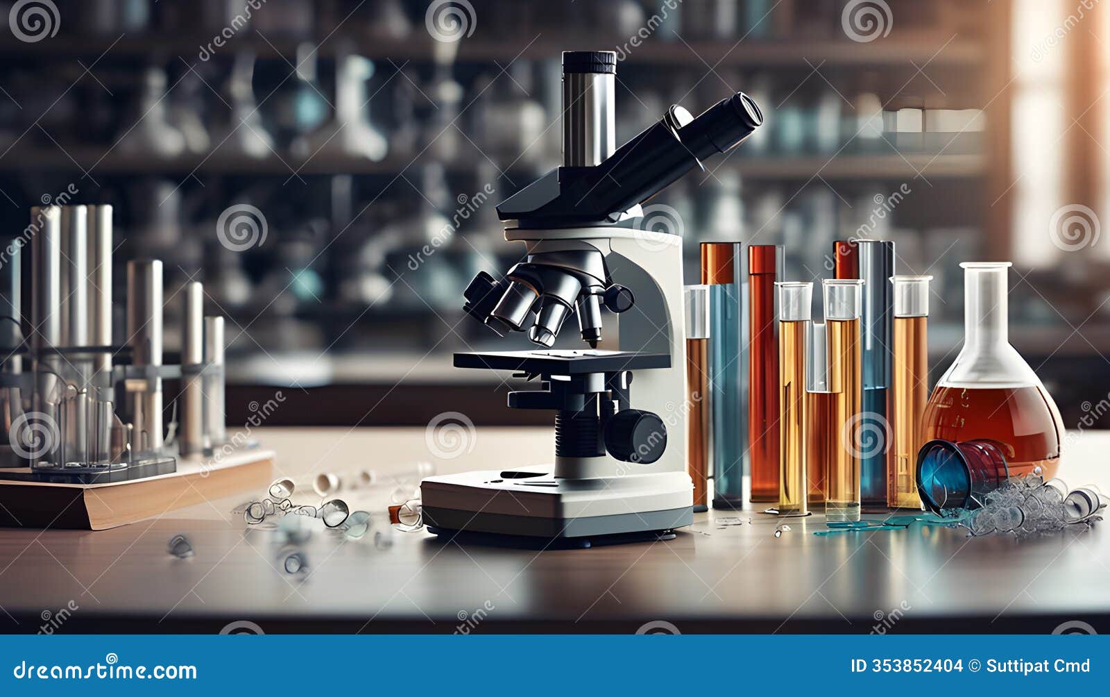 A Laboratory Scene Featuring a Modern Microscope Placed on a Clean ...