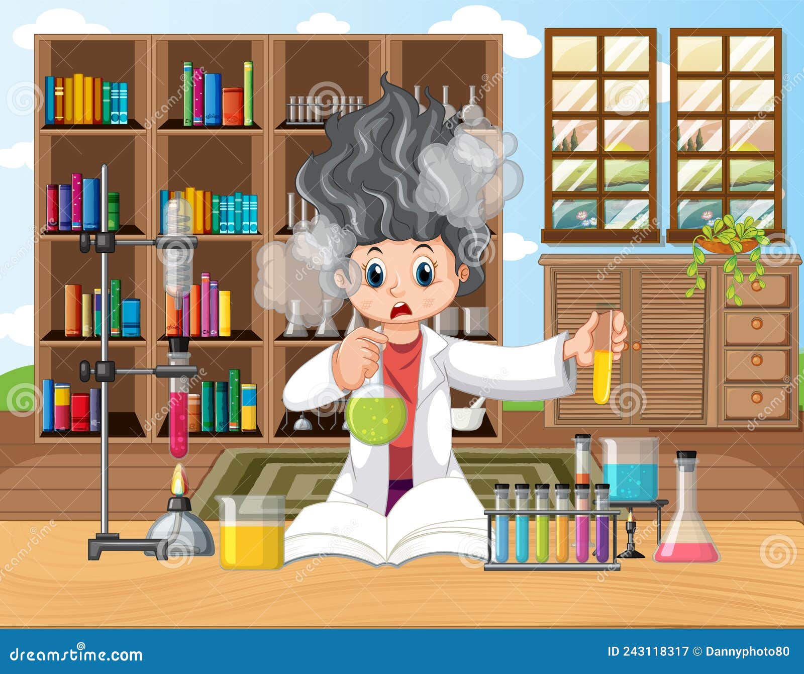 Laboratory Scene with Scientist Cartoon Character Stock Vector ... Laboratory Scene with Scientist Cartoon Character Stock Vector ...