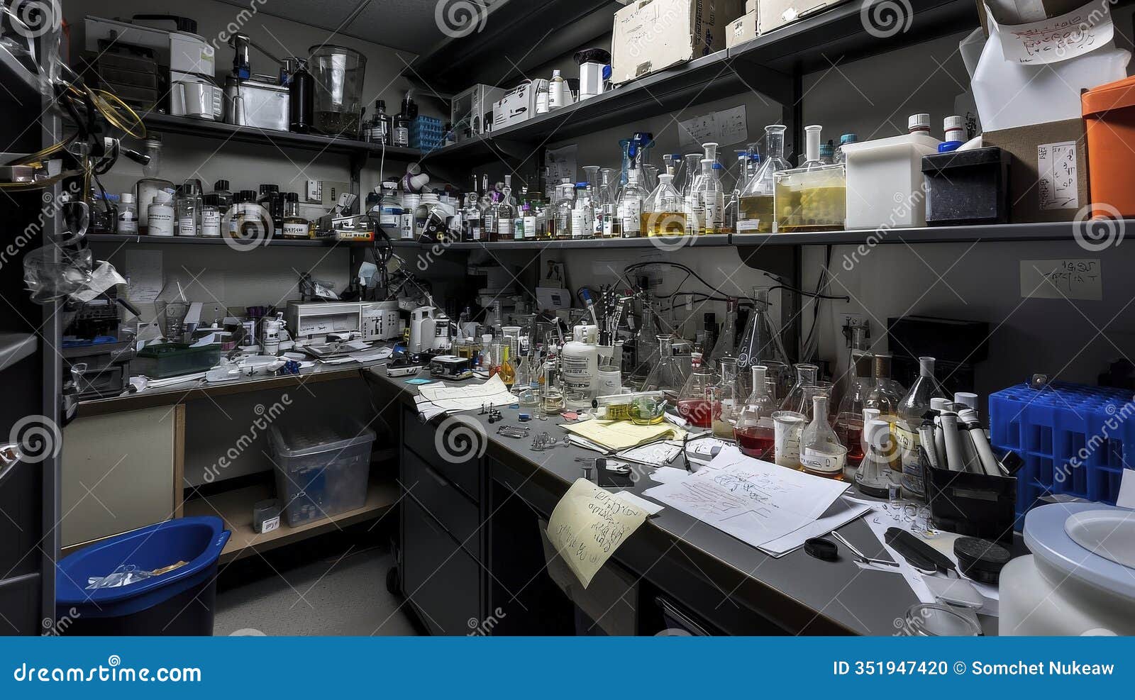 Laboratory Science Experiment Cluttered Workspace Functional Setup ...