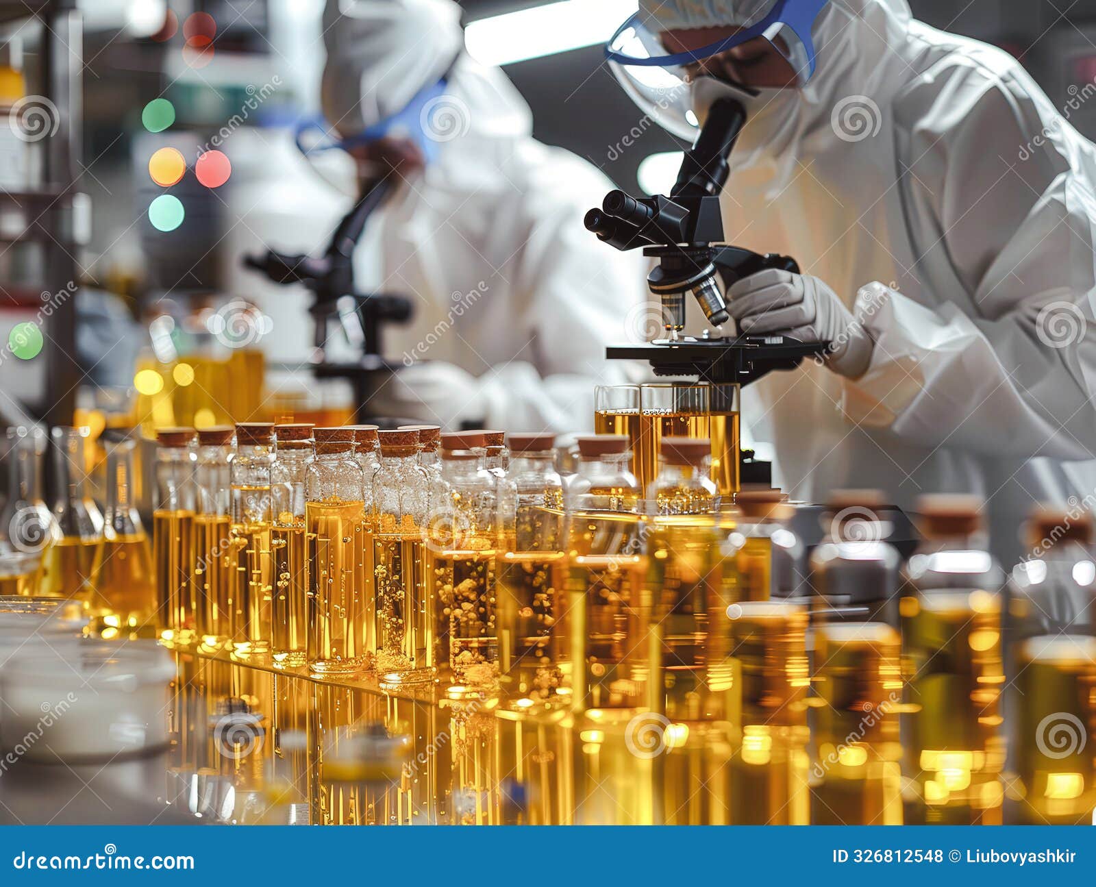 Laboratory Scientists Protective Gear Examine Samples Corn Oil ...