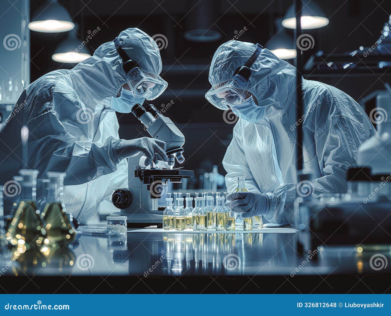 Laboratory Scientists Protective Gear Examine Samples Corn Oil ...