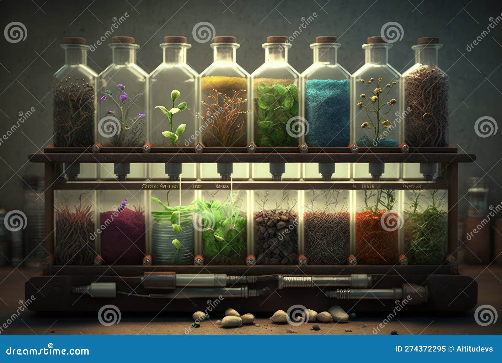 A Laboratory Setting, with Rows of Test Tubes Containing Different ...