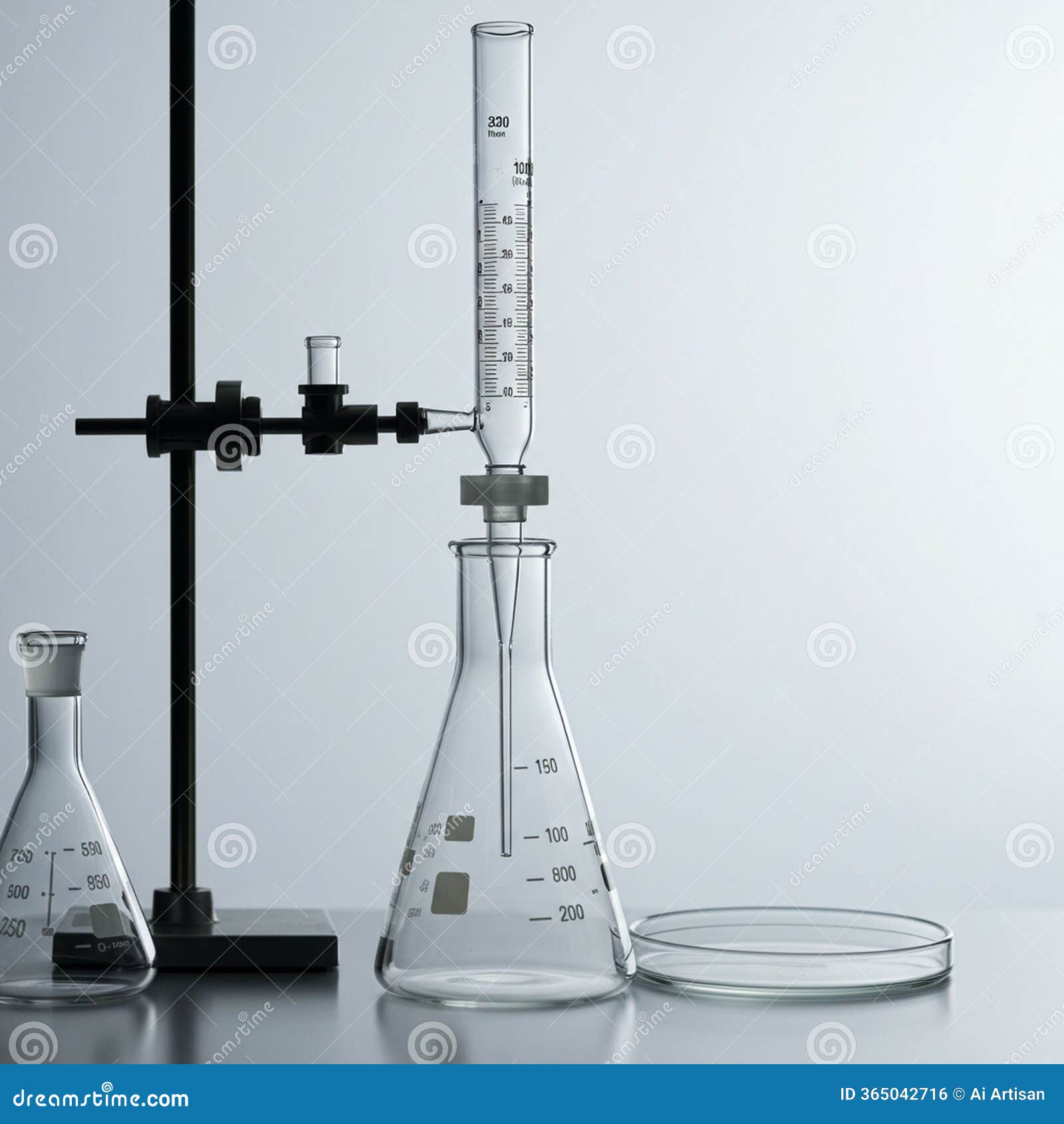Laboratory Setup With Glassware And A Person Conducting Experiments ...