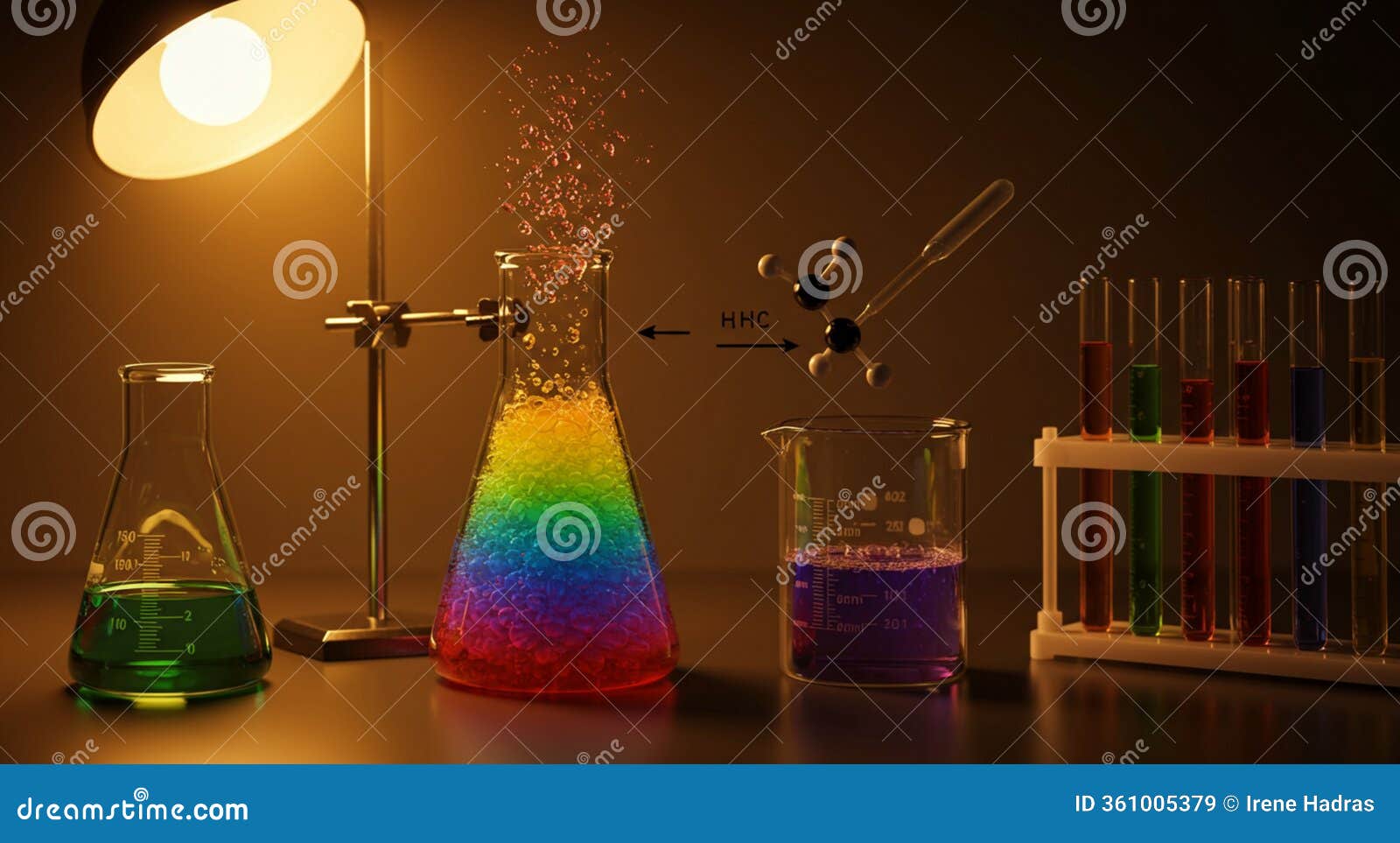 A Laboratory Setup Featuring a Conical Flask with a Colorful, Bubbling ...