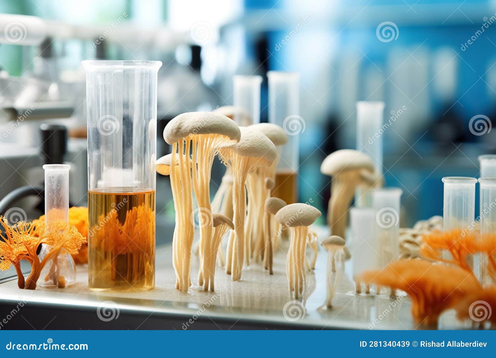 A Laboratory Setup with Multiple Test Tubes and Flasks Containing ...