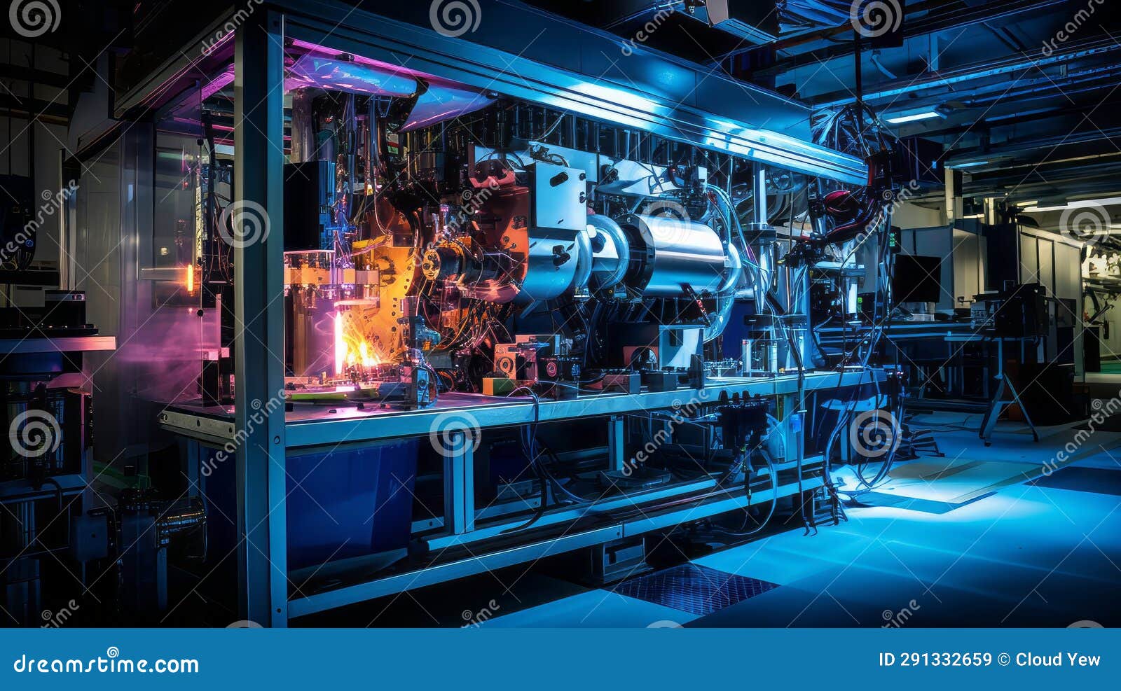 Large Machine in a Room with Blue Lights Stock Illustration ...
