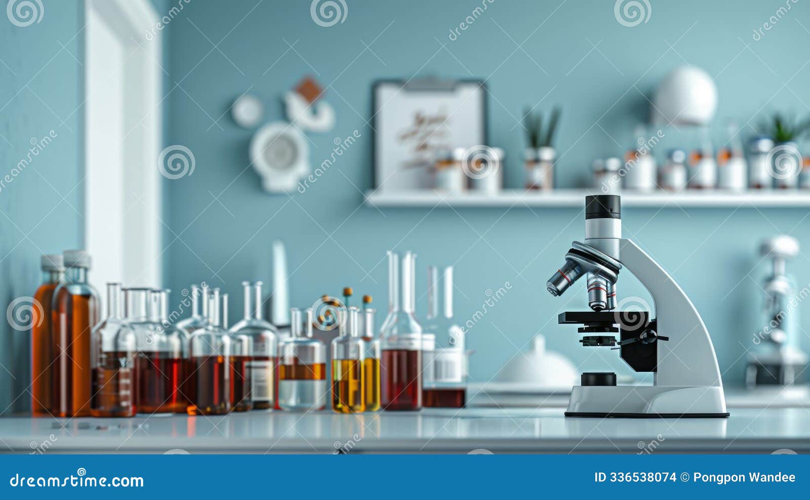 Laboratory Setup with Test Tubes and Microscopes in Hospital Stock ...