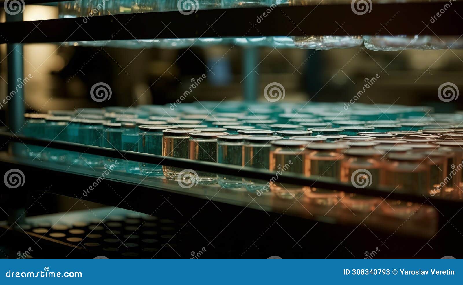 A Laboratory Shelf Filled with Numerous Empty Glass Bottles, Neatly ...