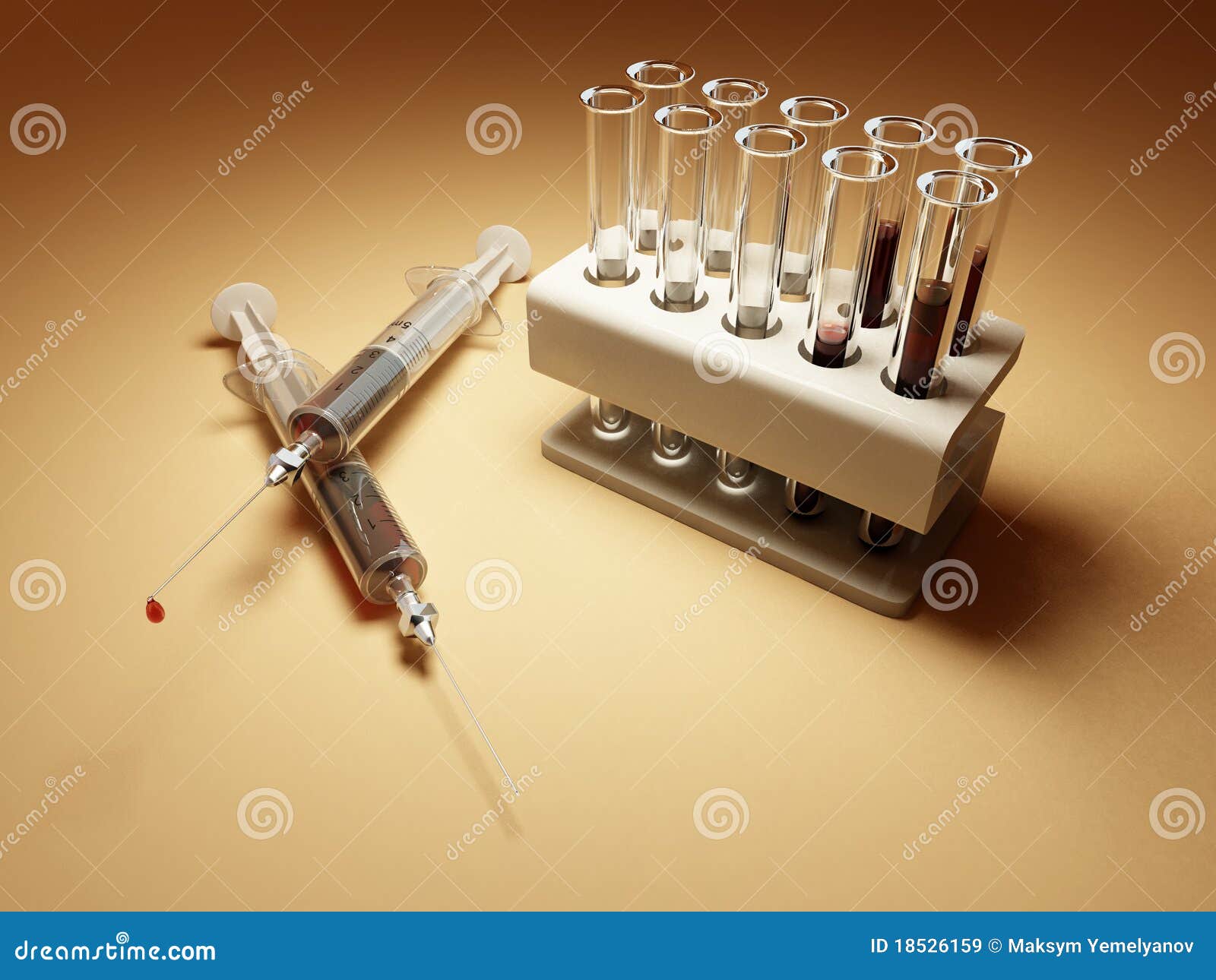 Laboratory. Syringes with Blood and Many Flacks Stock Illustration ...