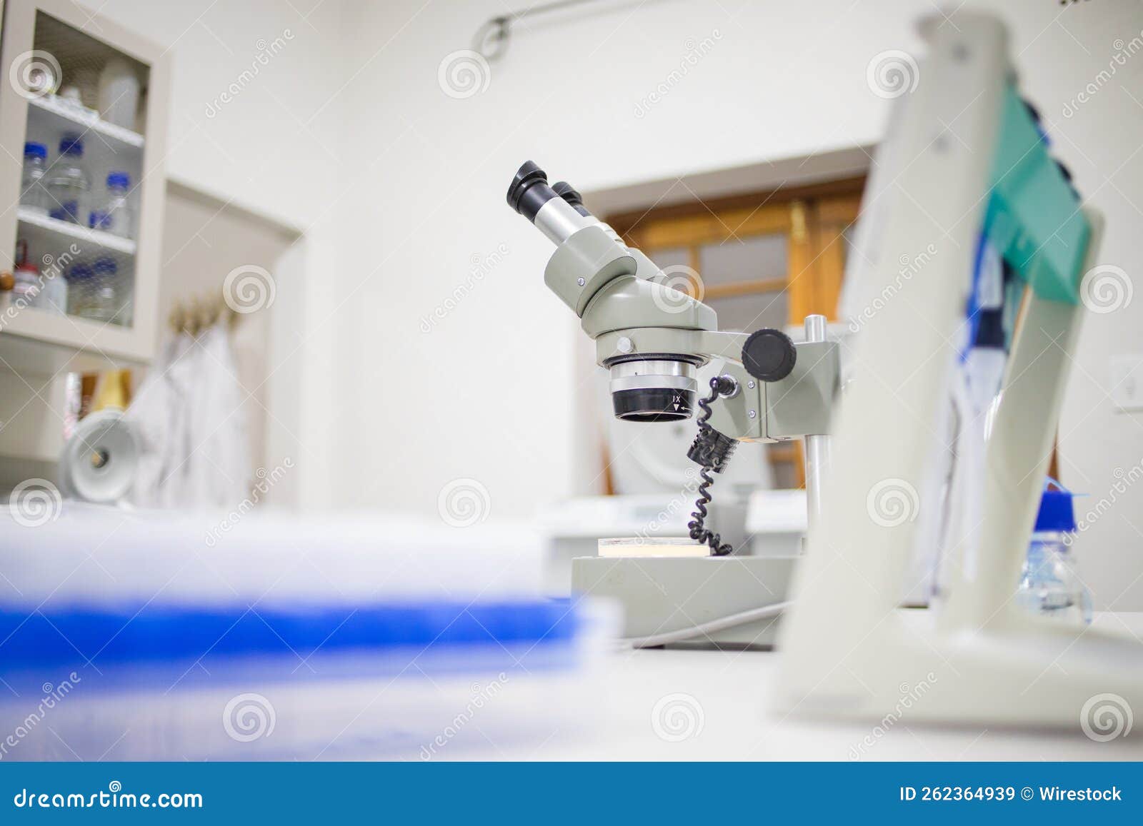 Laboratory Table with a Microscope for Testing DNA Stock Image - Image ...