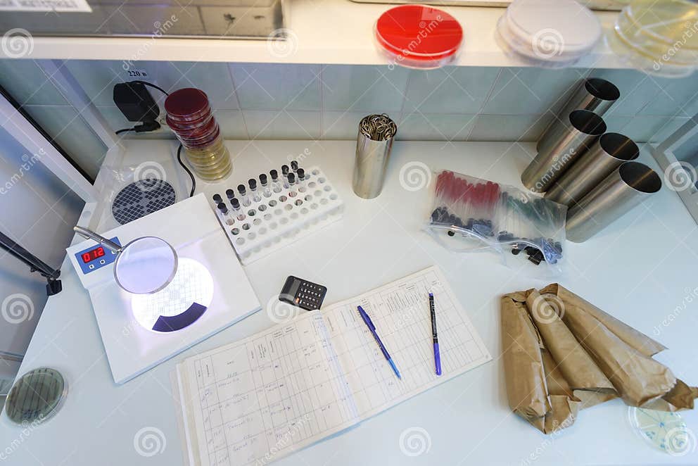 Laboratory table top view stock image. Image of biology - 91205661