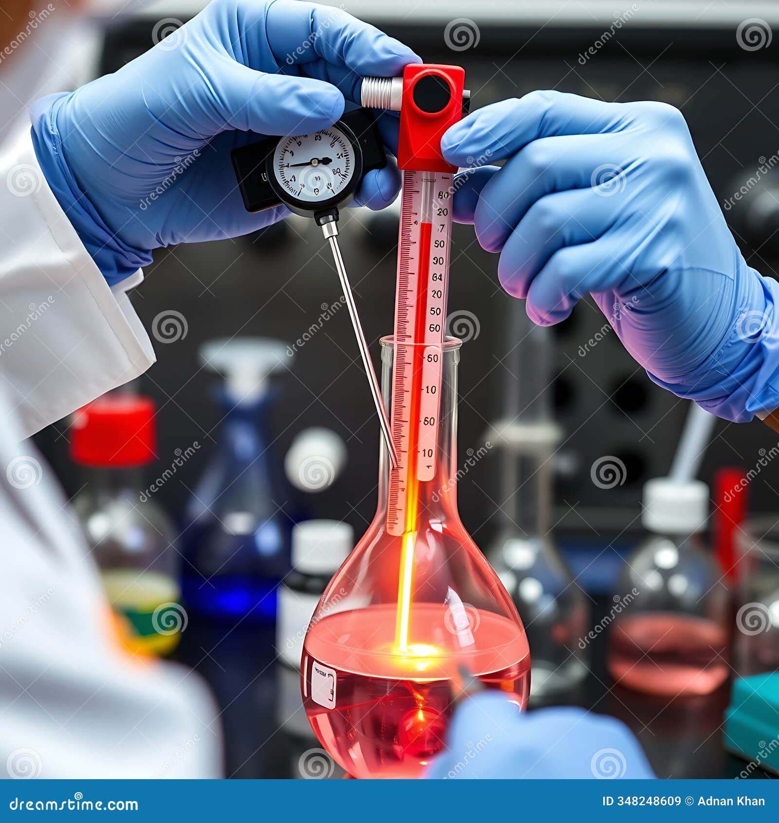 A Laboratory Technician Carefully Handling a Laboratory Thermometer and ...