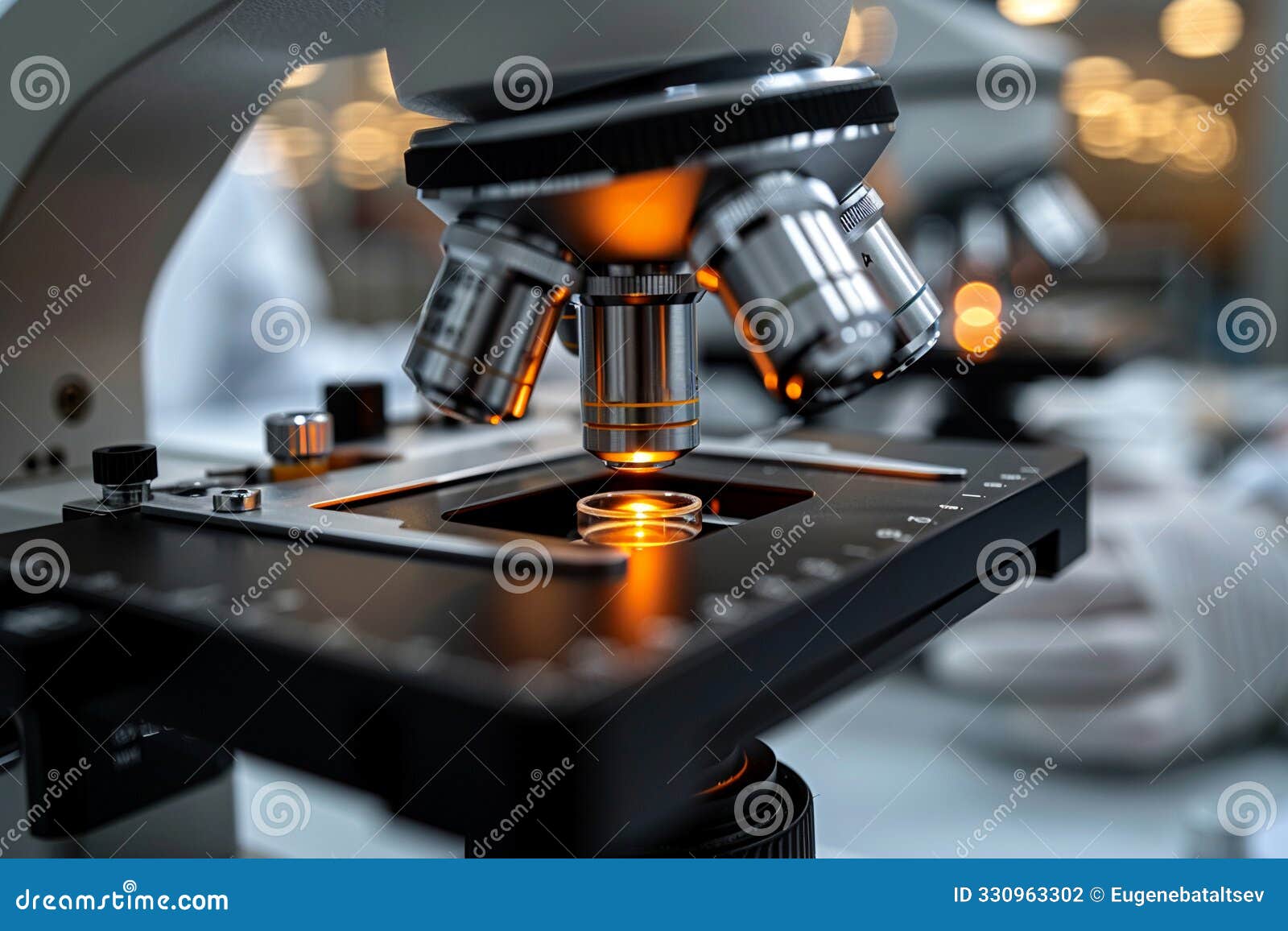 Laboratory Technician Carefully Studies Microscopic Bacteria Using ...