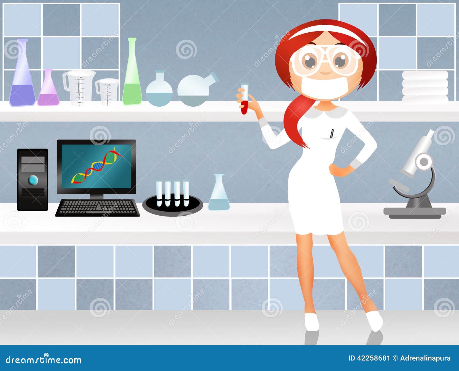 Laboratory Technician Working With Microscope. Cartoon Vector ...