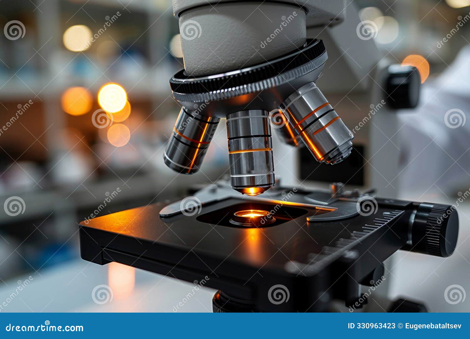 Laboratory Technician Inspects Bacteria Samples Under Microscope in ...