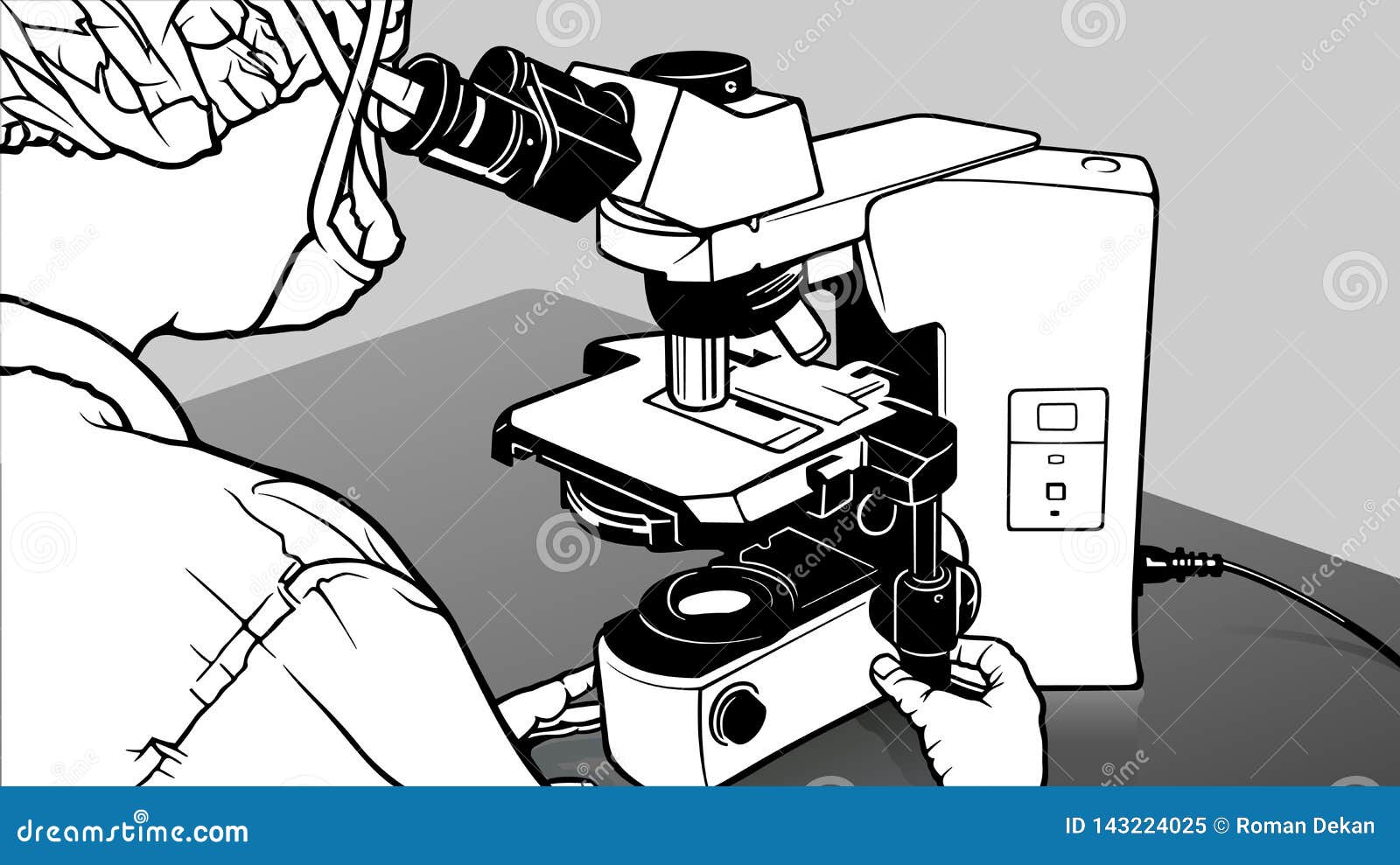 Laboratory Technician Working With Microscope. Cartoon Vector ...