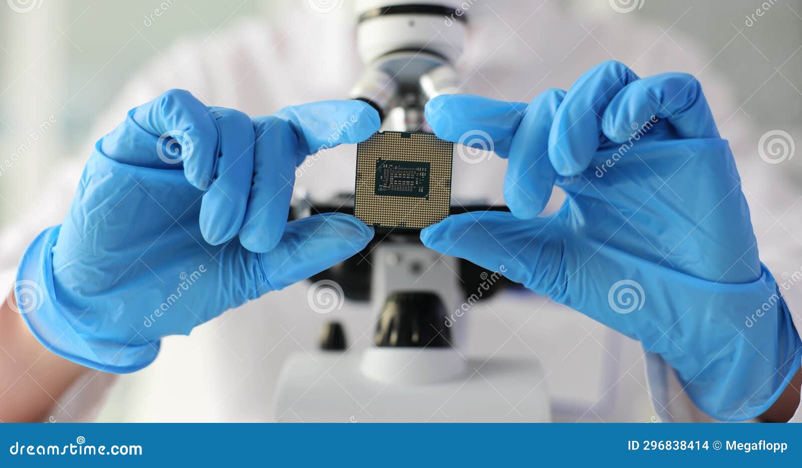 Laboratory Technician with Microscope Holds Microcircuit Stock Footage ...