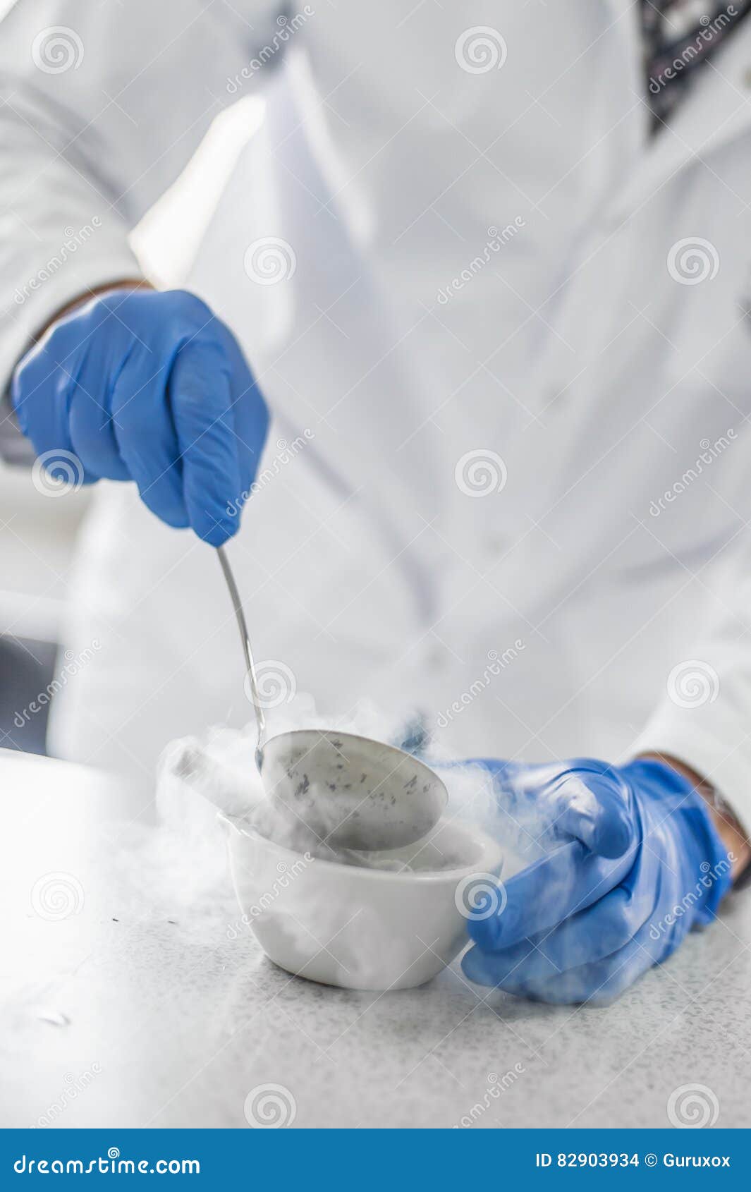 Laboratory Technician Performs an Experiment with Liquid Nitrogen Stock ...
