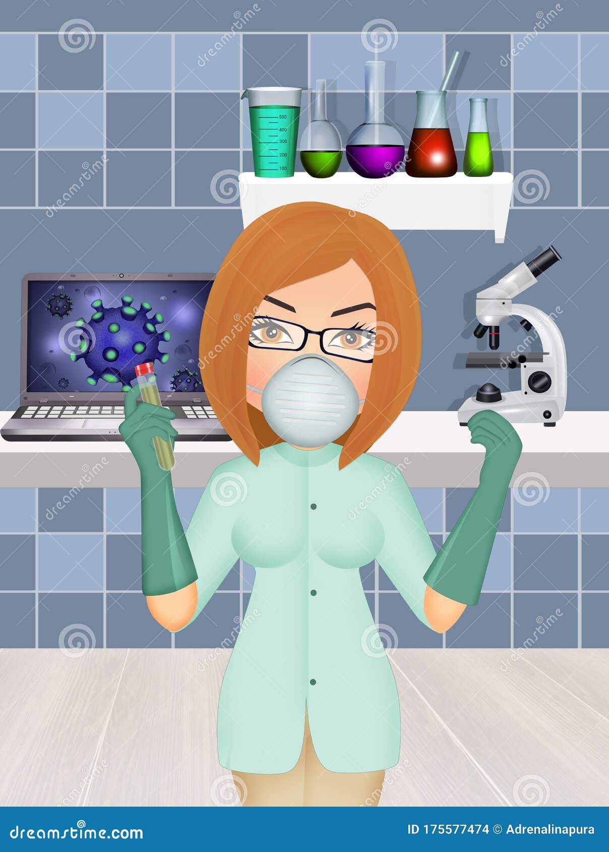 Laboratory Technician Working With Microscope. Cartoon Vector ...