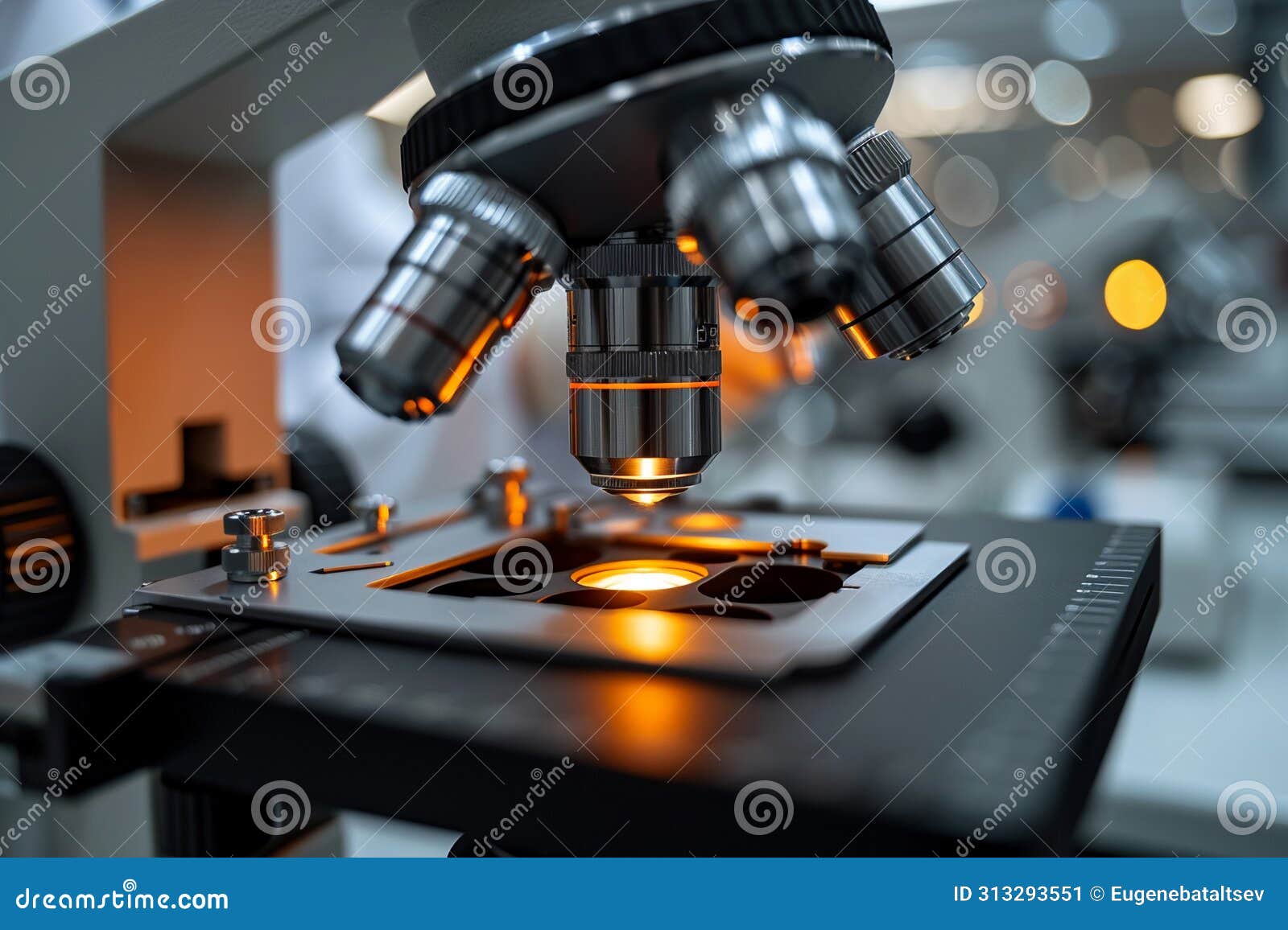 Laboratory Technician Working with High-powered Microscope Stock ...