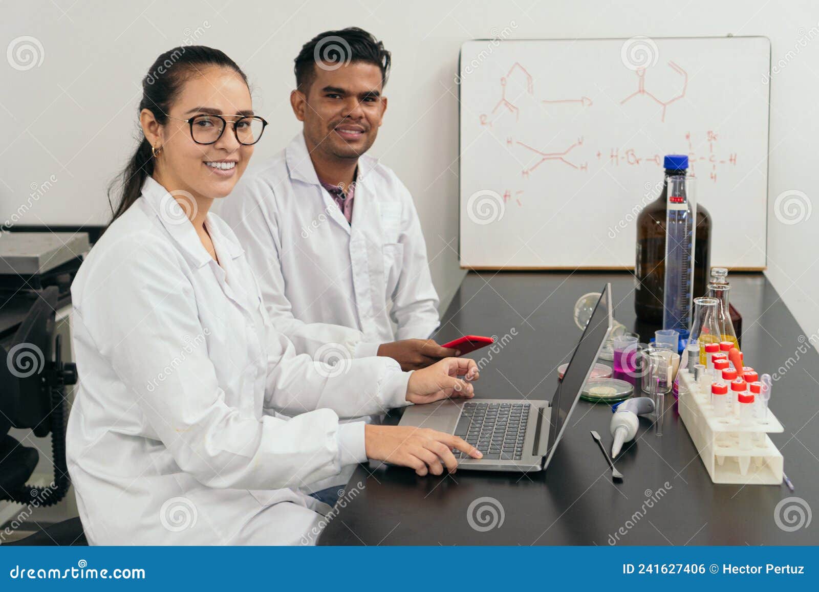 Laboratory Technicians Using a Computer in a Chemistry Lab Stock Photo ...