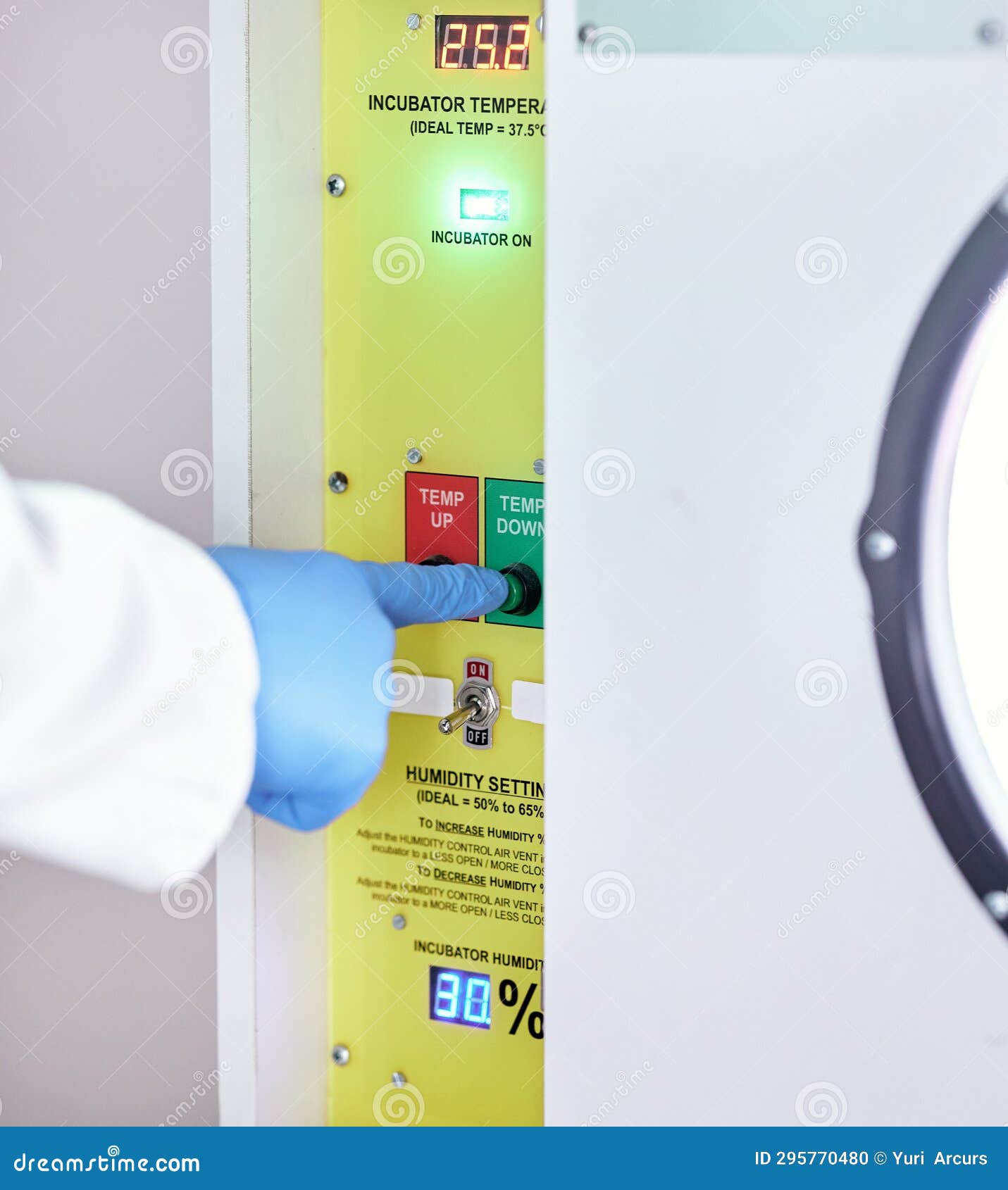 Laboratory, Temperature and Hands on Button on Machine for Science ...