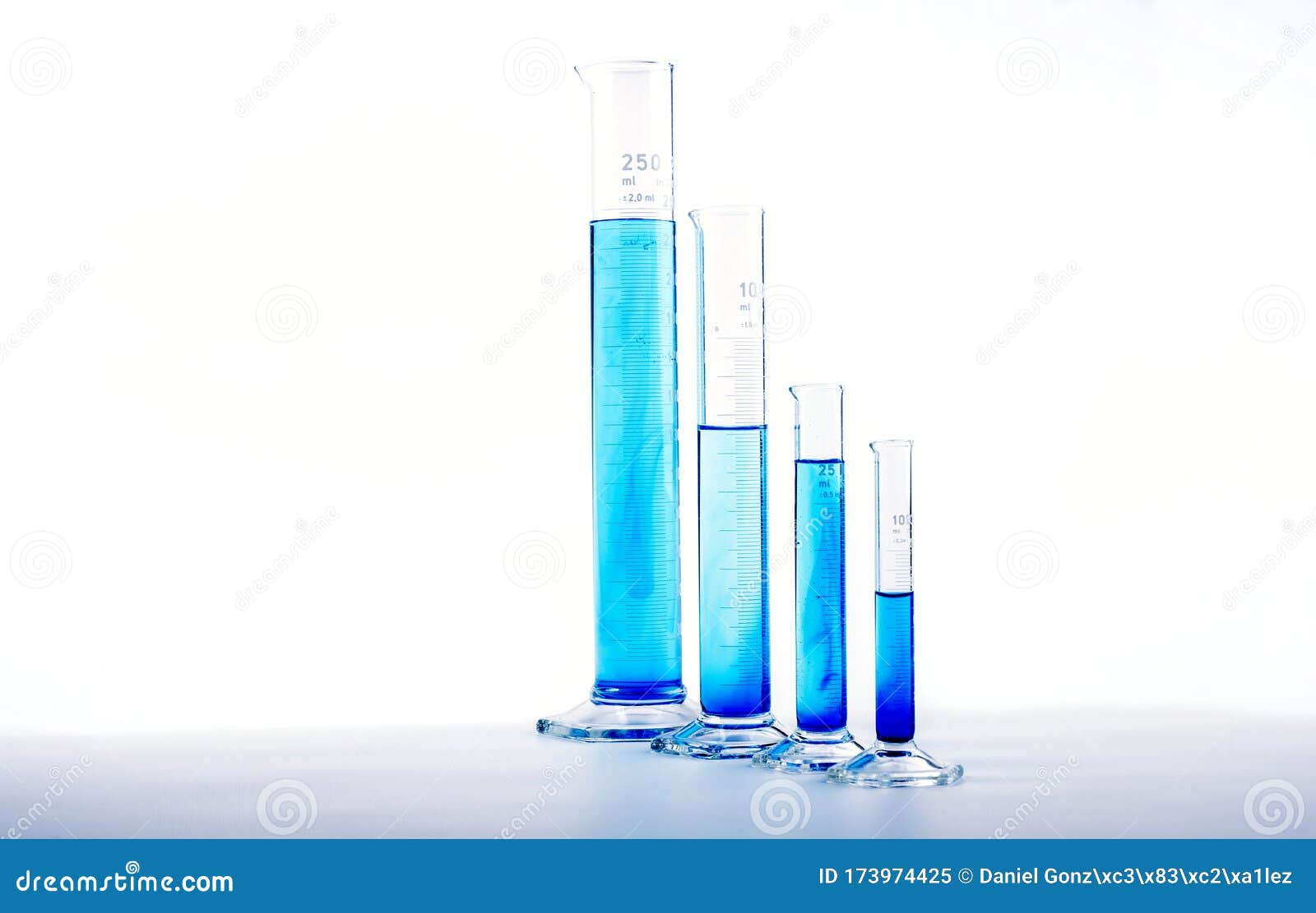 Laboratory Equipment with Blue Liquid Inside on White Background Stock ...