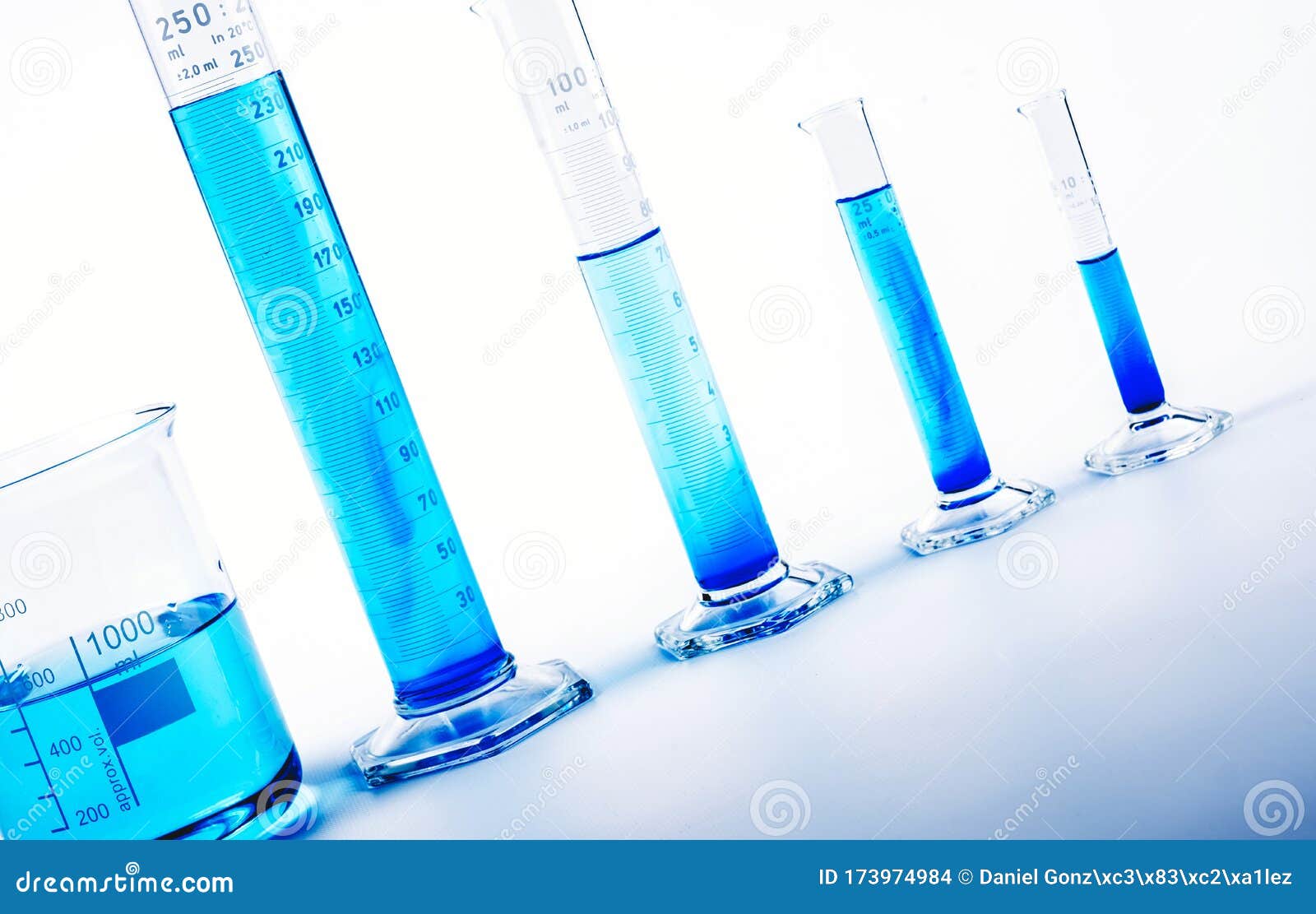 Laboratory Equipment with Blue Liquid Inside on White Background Stock ...