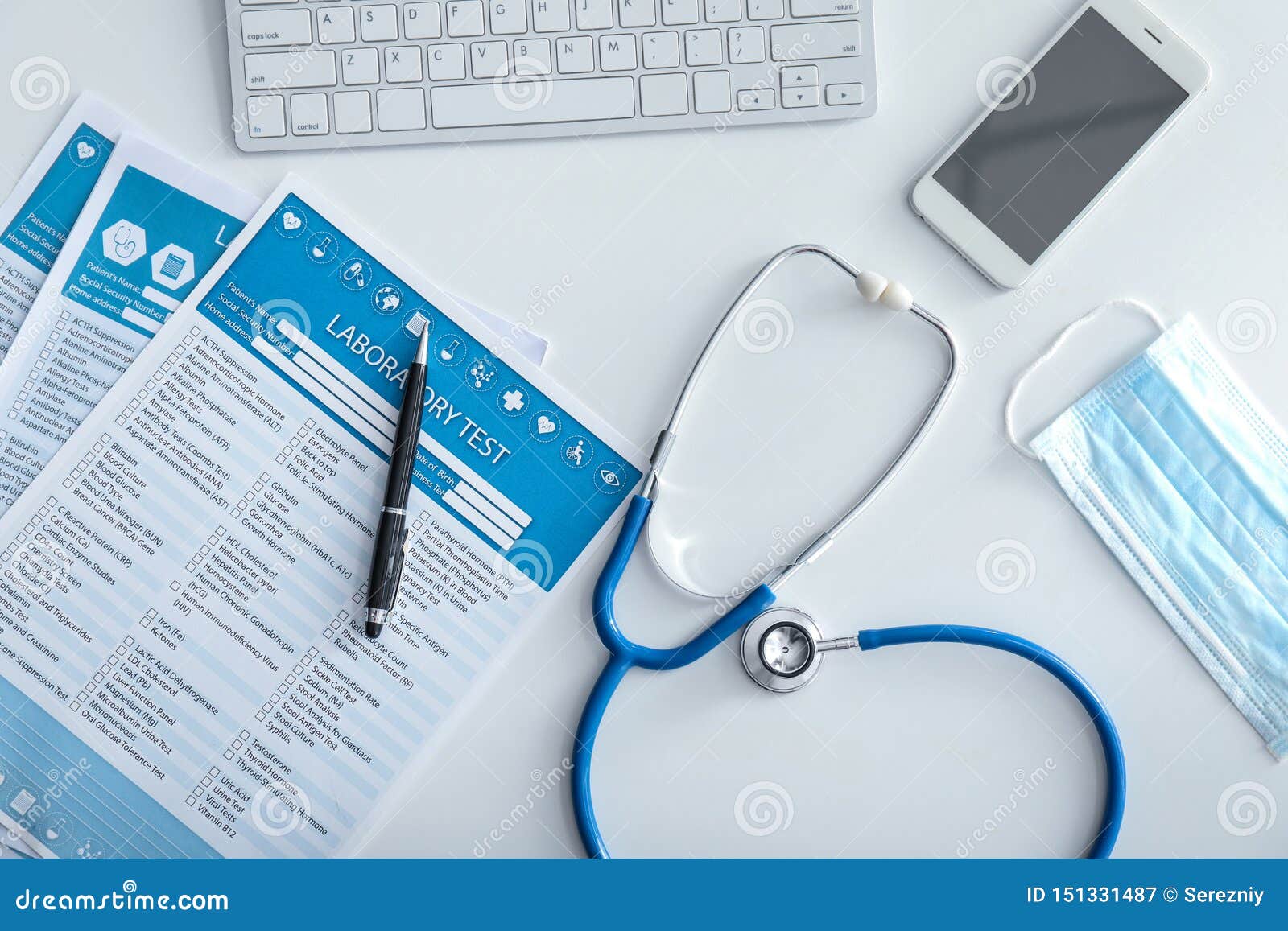 Laboratory Test Request Form with Stethoscope and Devices on White ...