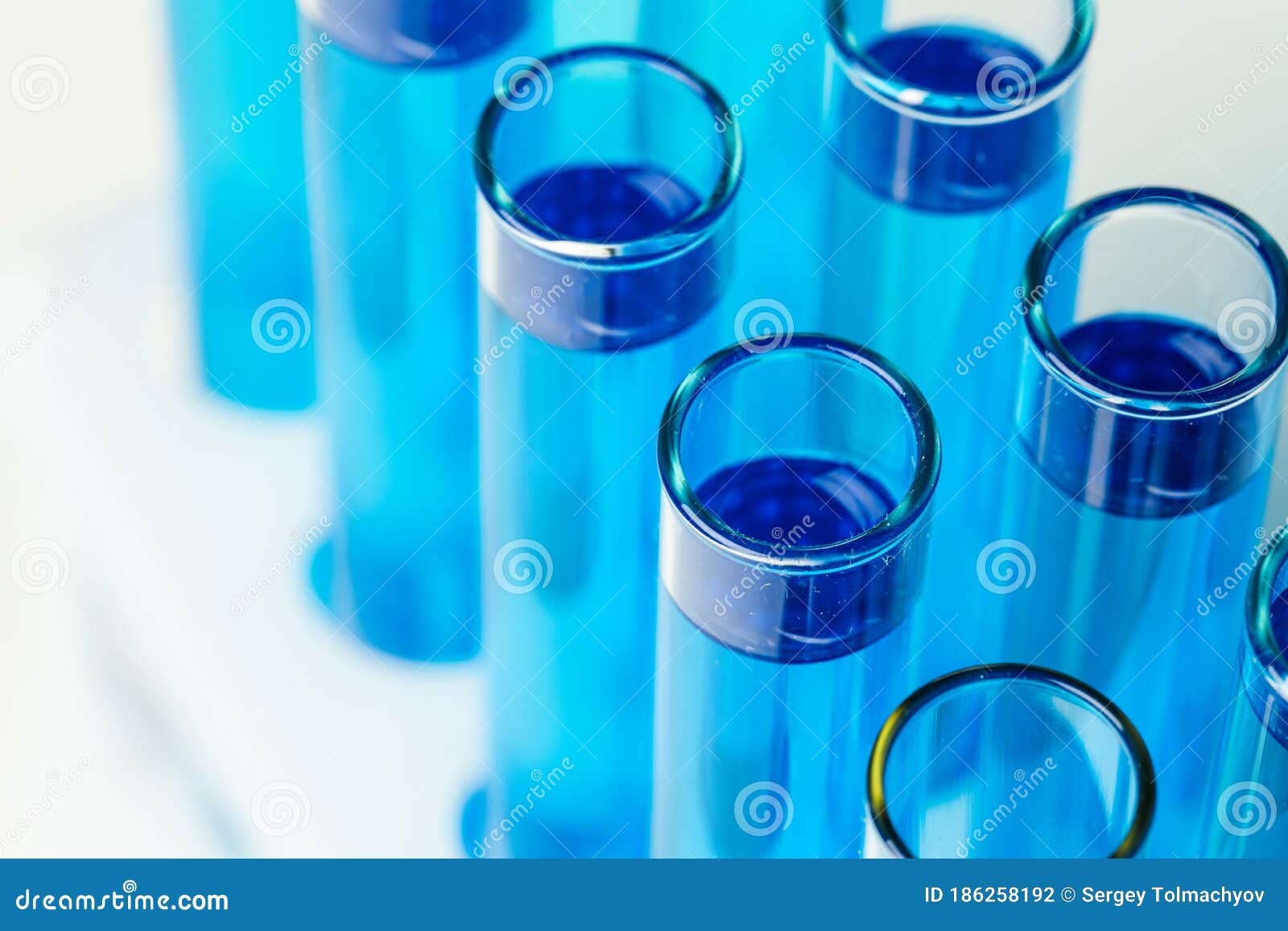 Laboratory Test Tubes with Blue Liquid Close Up Stock Photo - Image of ...