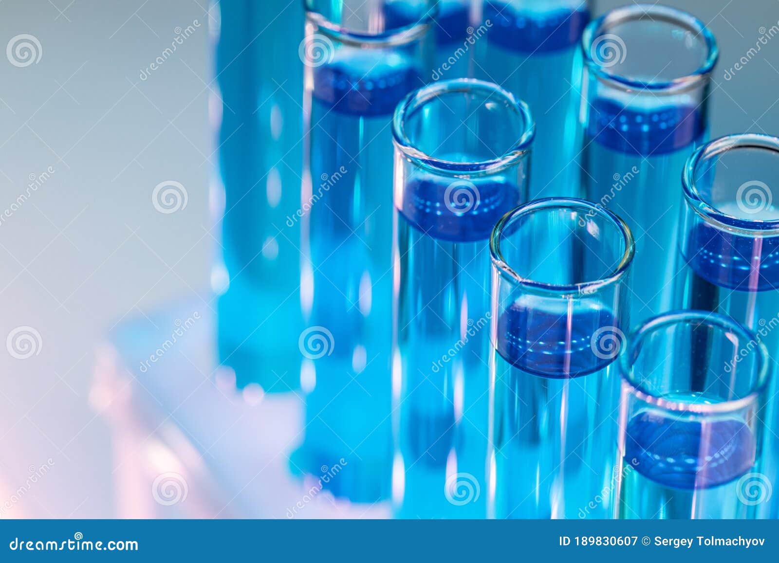 Laboratory Test Tubes with Blue Liquid Close Up Stock Image - Image of ...