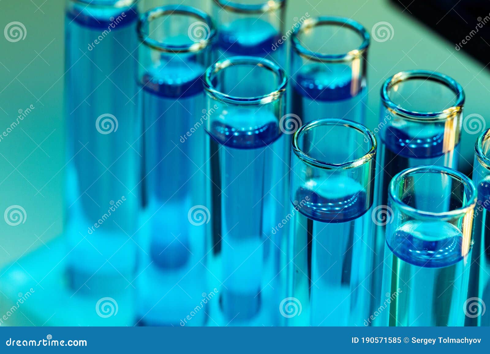Laboratory Test Tubes with Blue Liquid Close Up Stock Image - Image of ...
