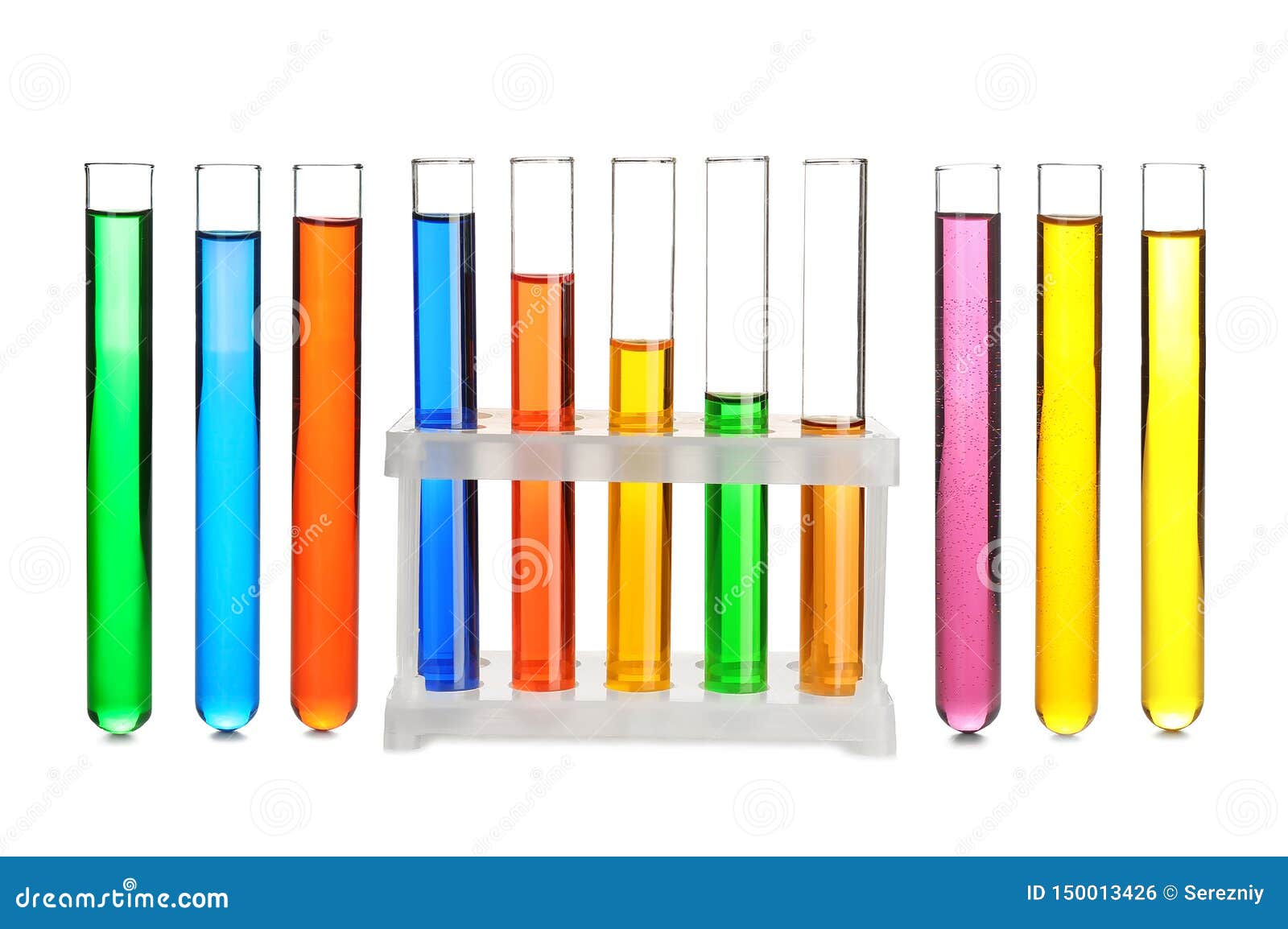 Laboratory Test Tubes with Color Samples on White Background Stock ...