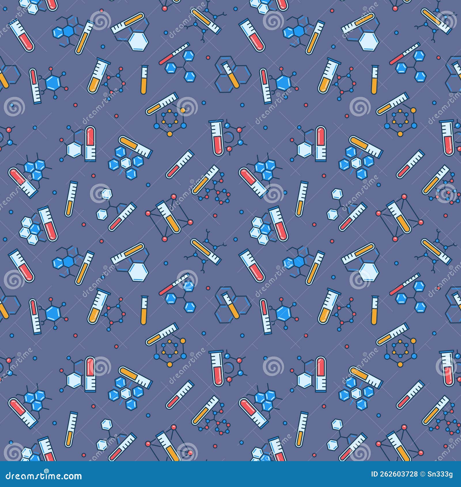 Laboratory Test Tubes with Molecules Colored Seamless Pattern Stock ...