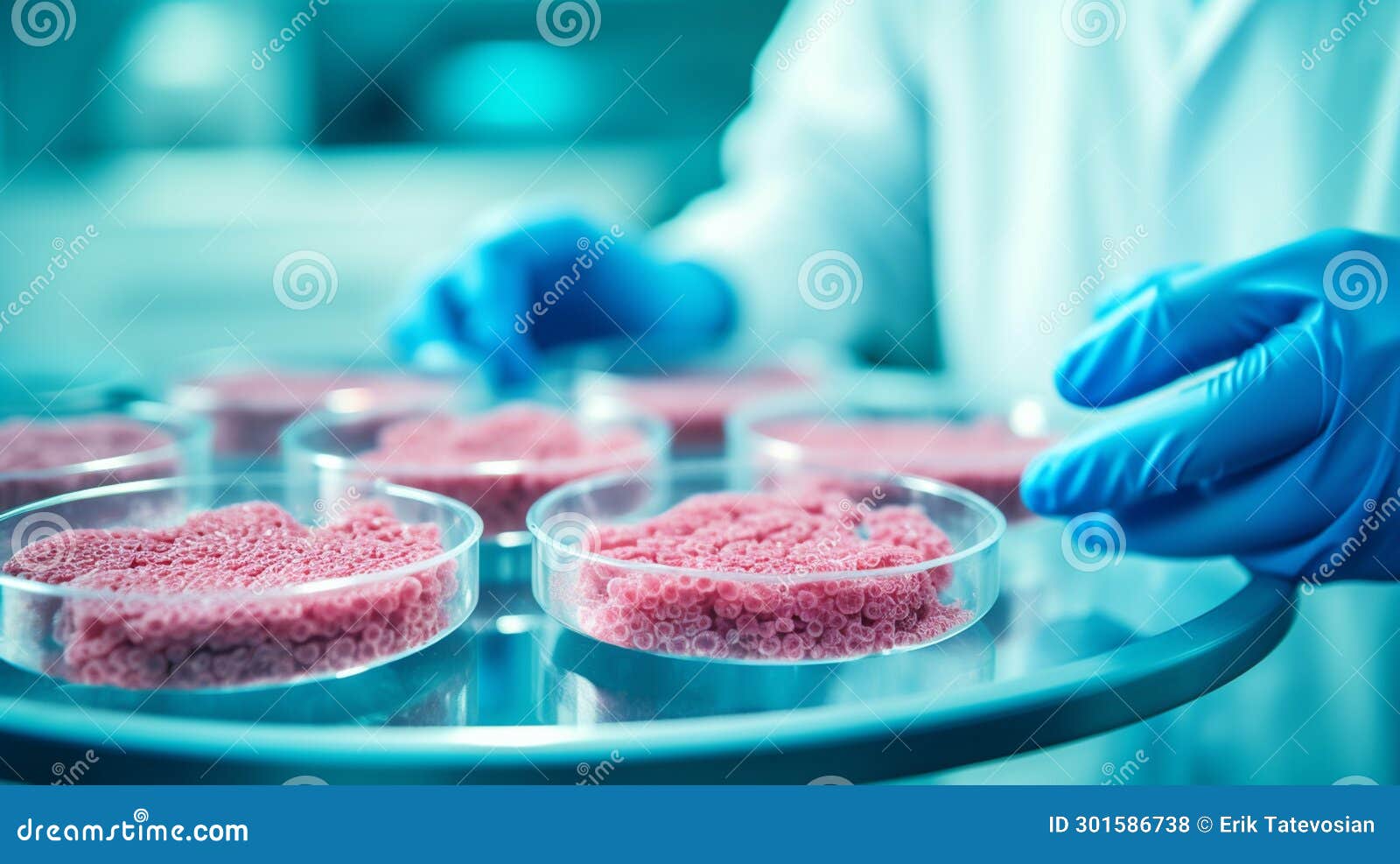 In the Laboratory, Testing Meat in Petri Dishes. Selective Focus Stock ...