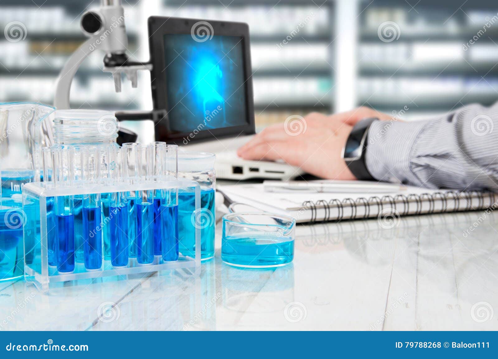 Laboratory Tools on White Desk Stock Photo - Image of recipe, scientist ...
