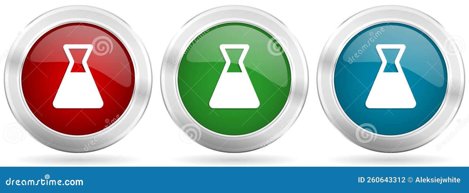 Laboratory Vector Icon Set. Red, Blue and Green Silver Metallic Web ...